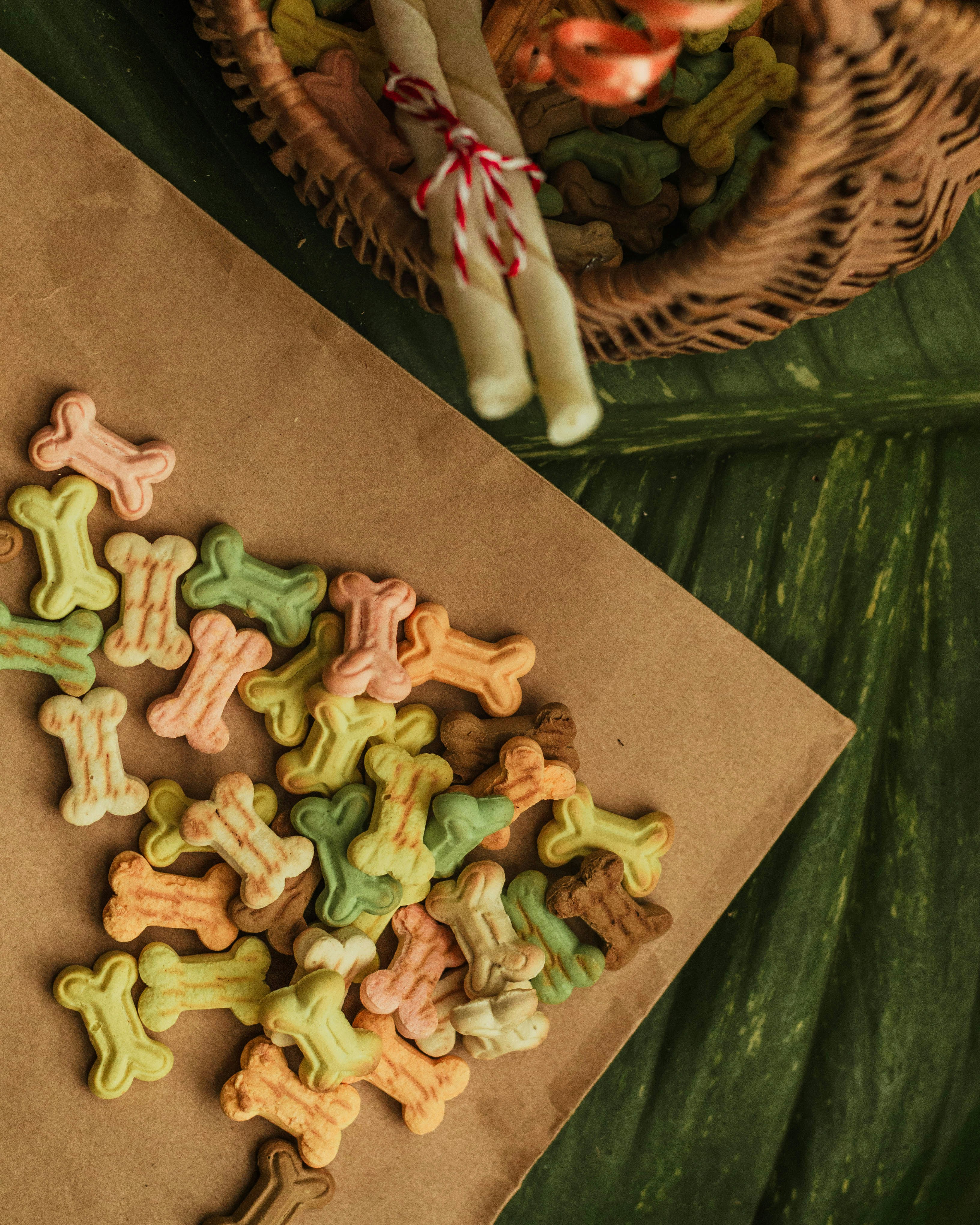 Pastel Bone Mosaic on Kraft: A Cozy Snack Still Life