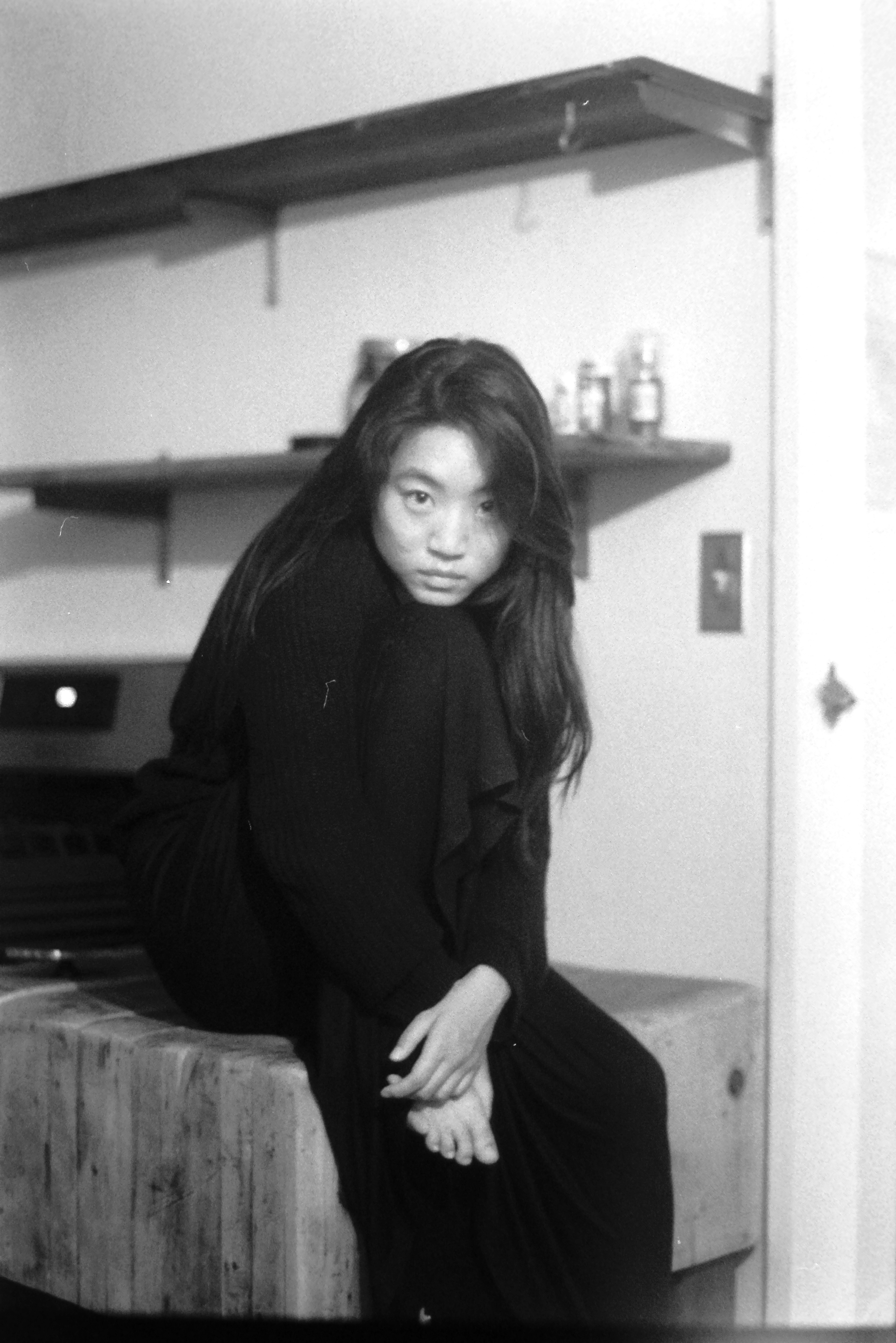 Woman in black long sleeve shirt sitting on chair photo – Free 35mm ...