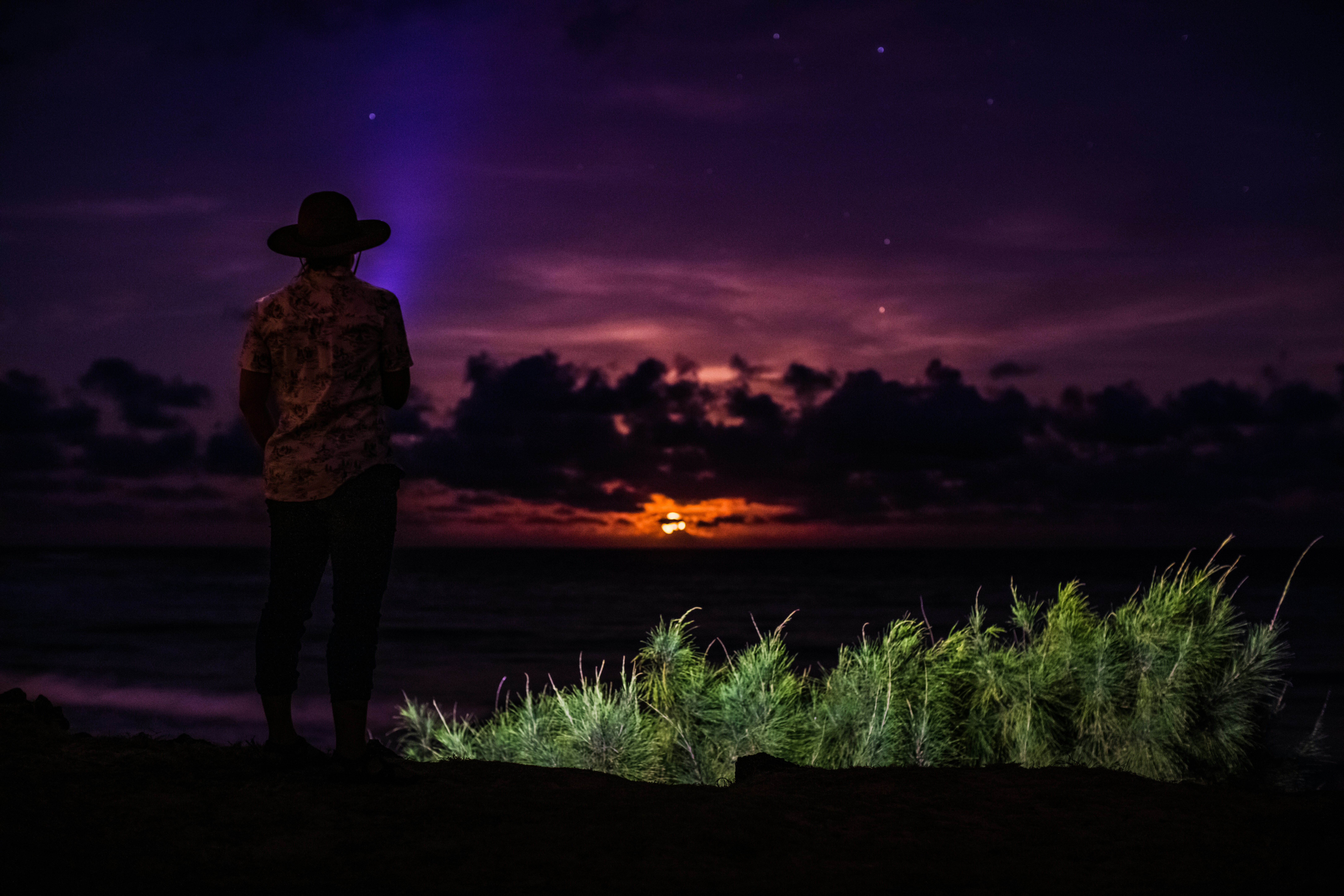 Lone Silhouette at Violet Dusk Over a Quiet Shore