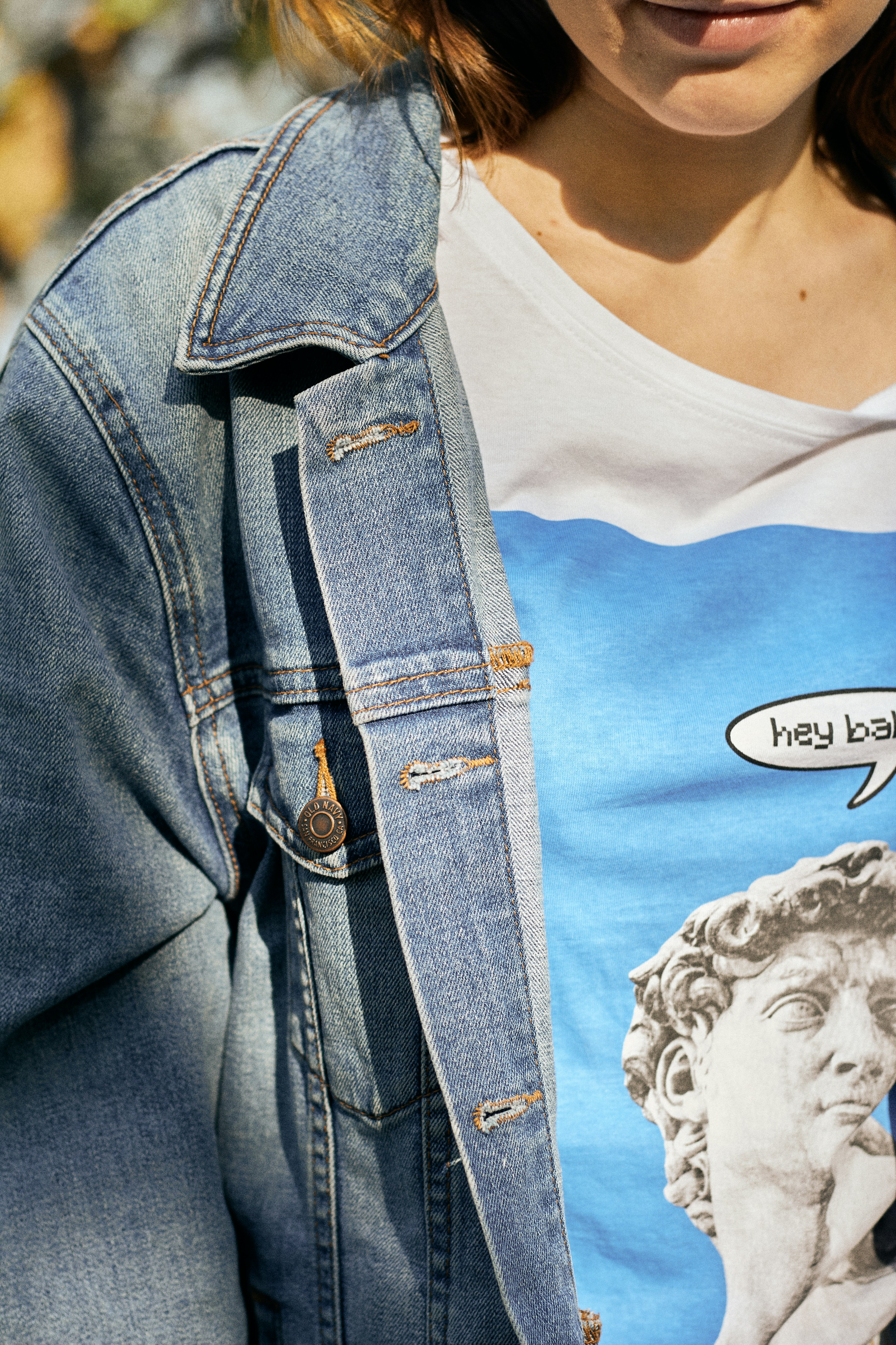 woman in blue denim jacket