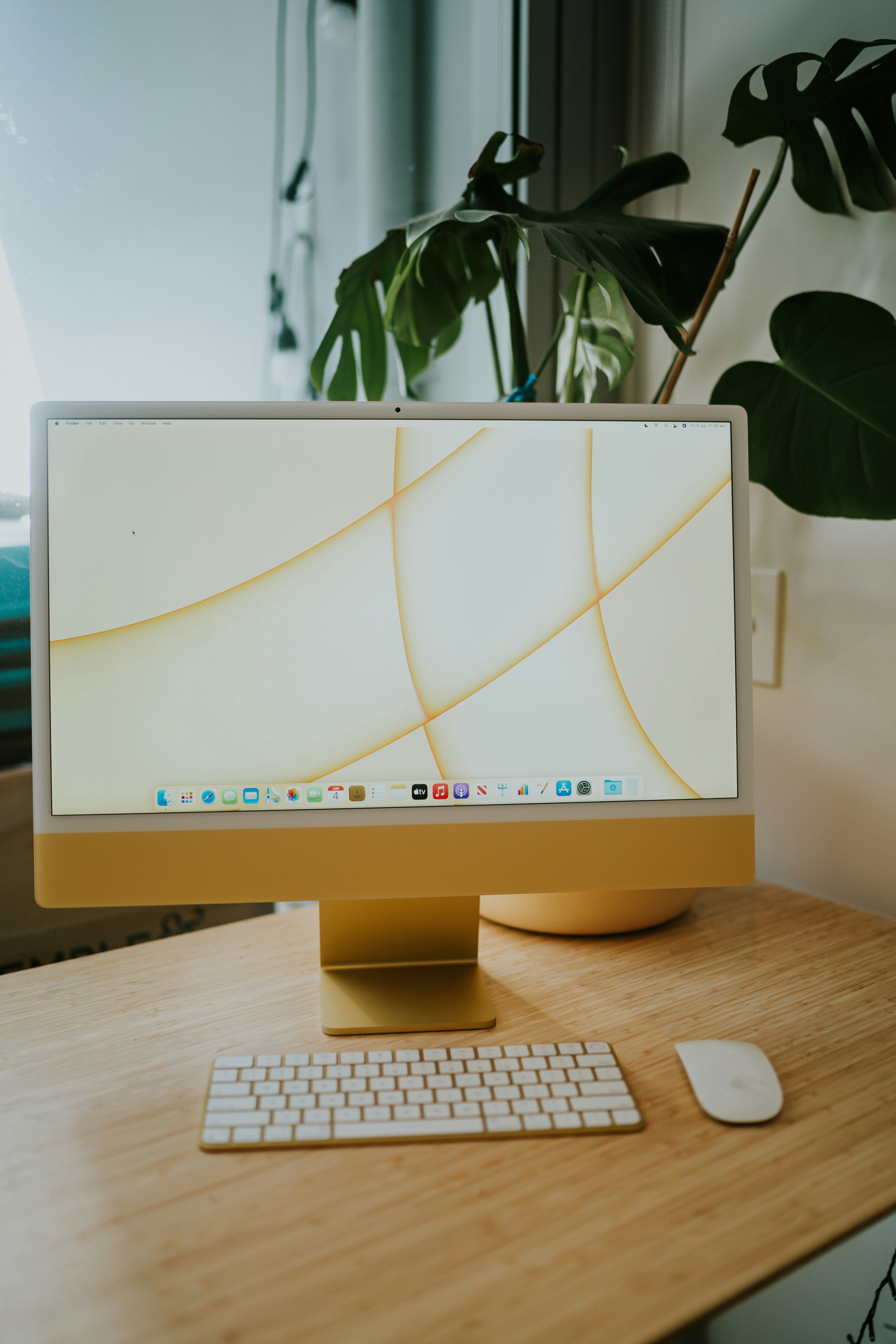 Silver flat screen computer monitor on brown wooden table photo – Free ...