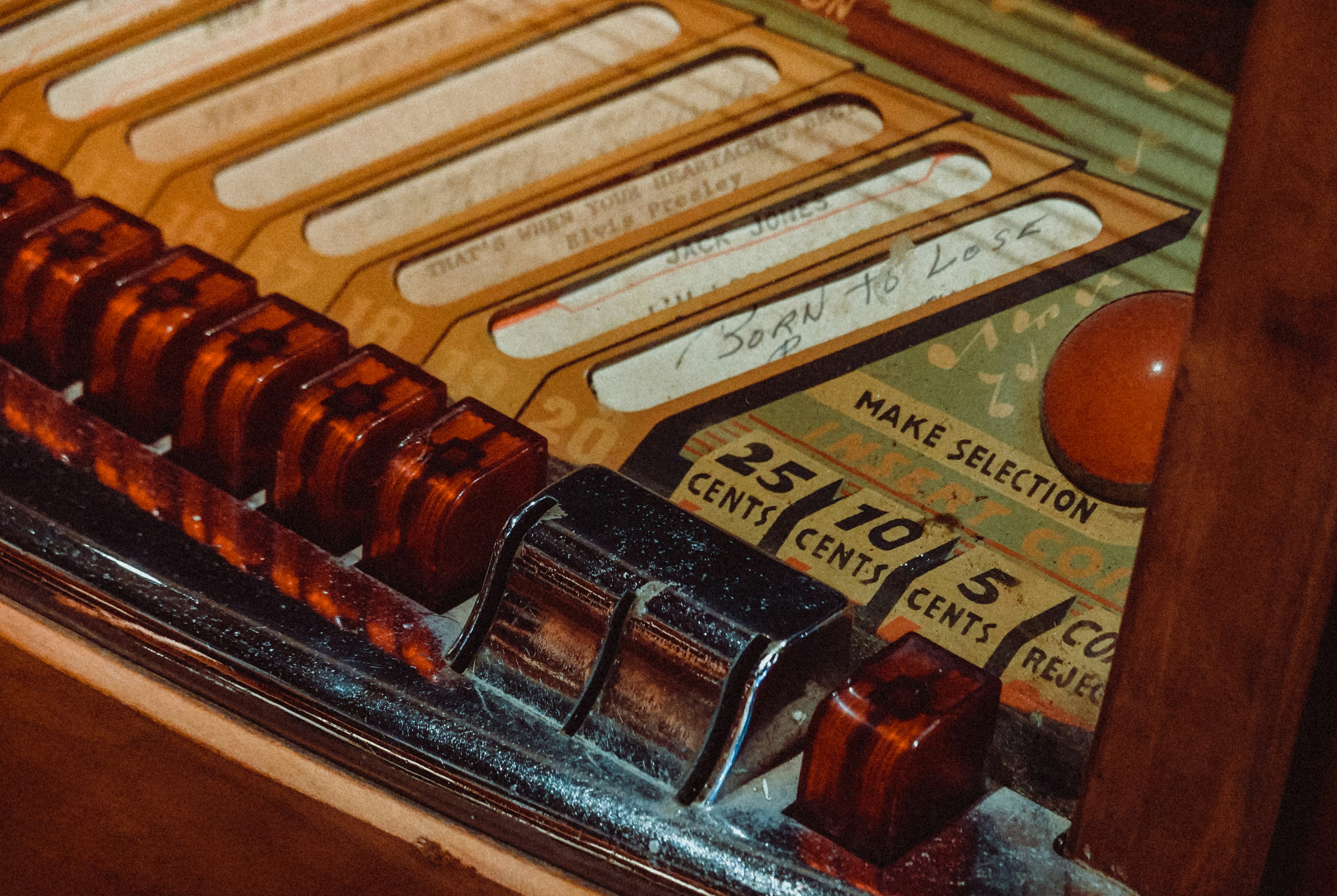Orange Ball Amid Brass Rails: A Textured Close-Up of a Vintage Pinball