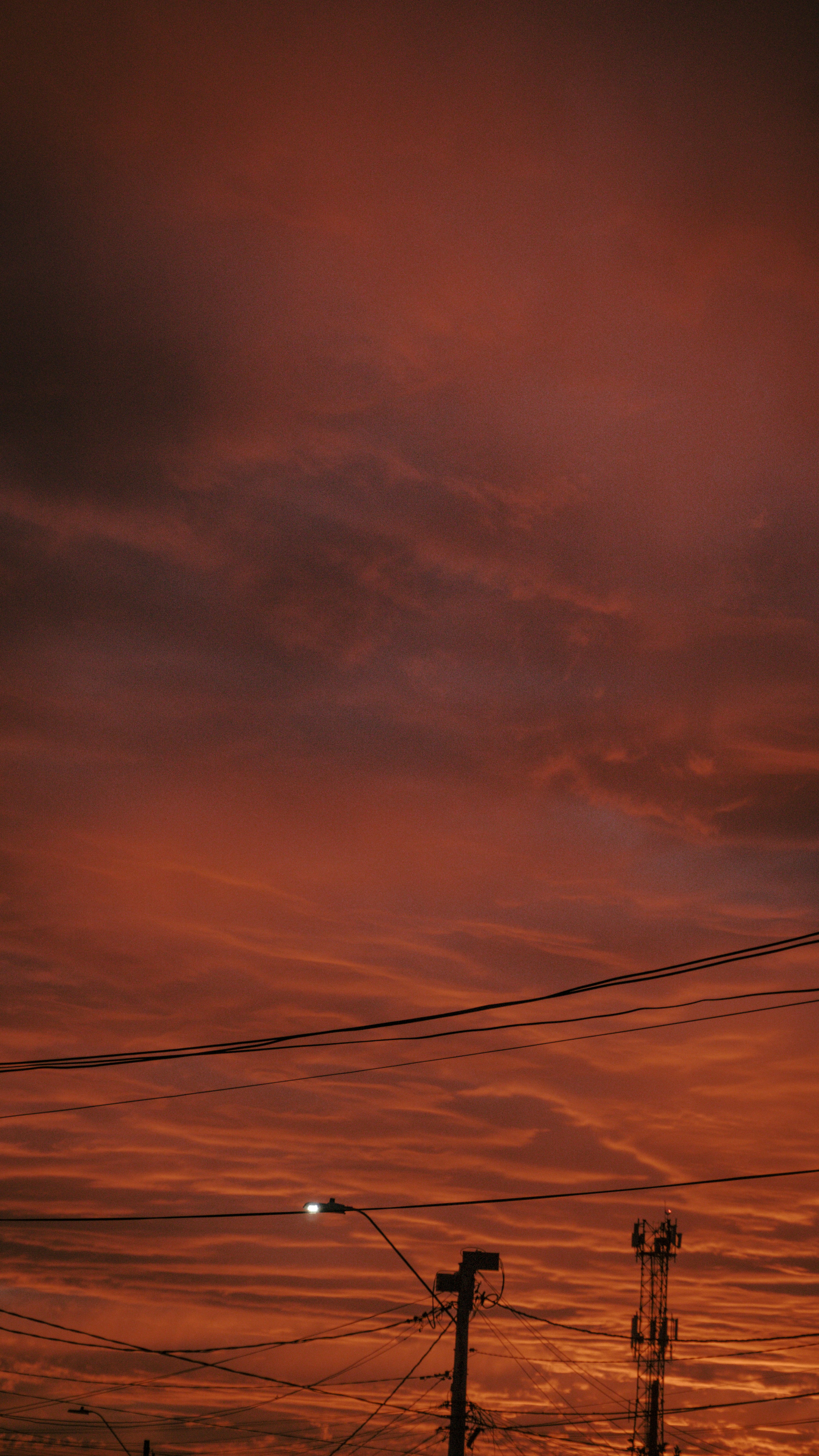 Crimson Dusk Over a Tangle of Wires