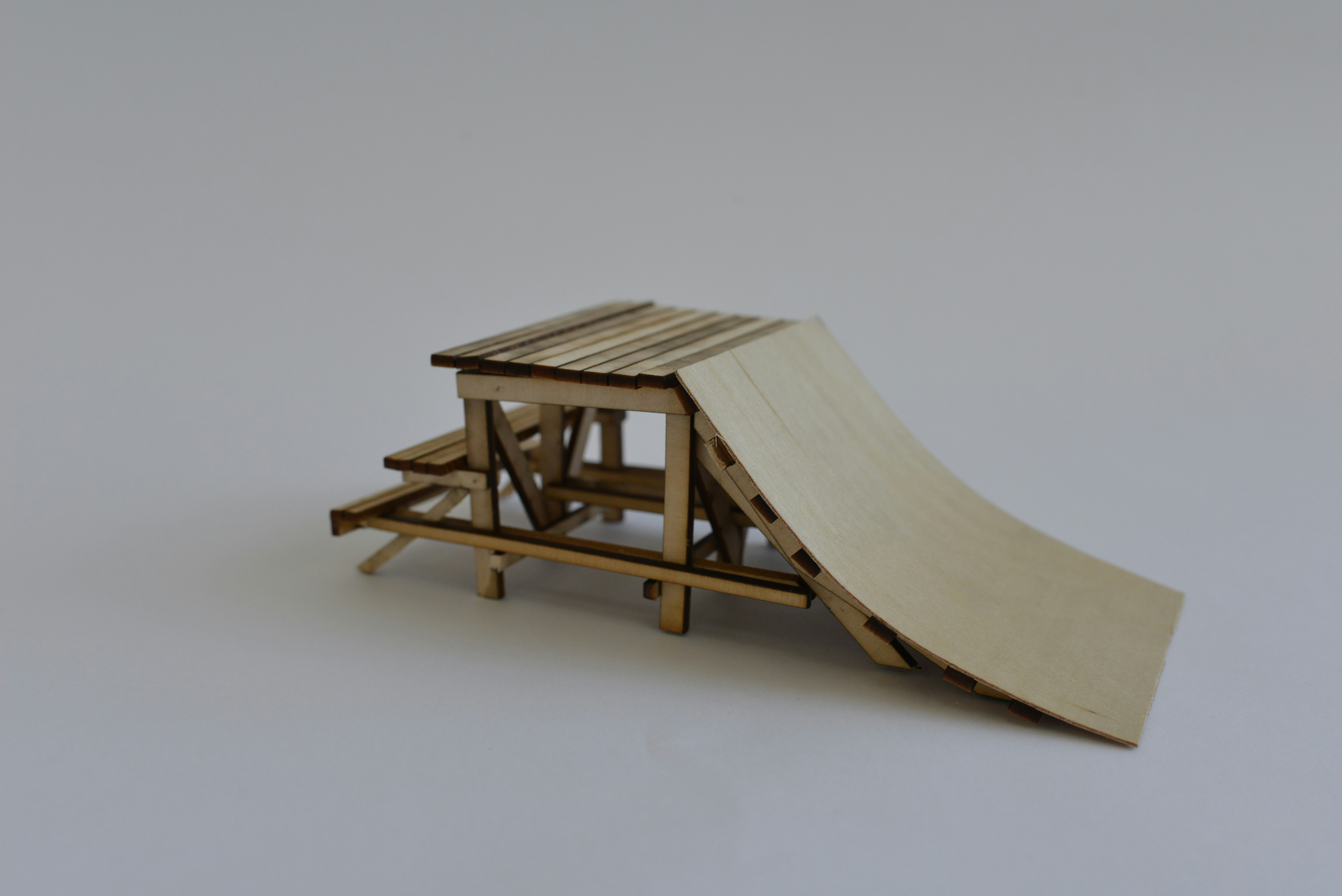 Tiny Timber Ramp: Studio Still-Life of a Wooden Skate Curve