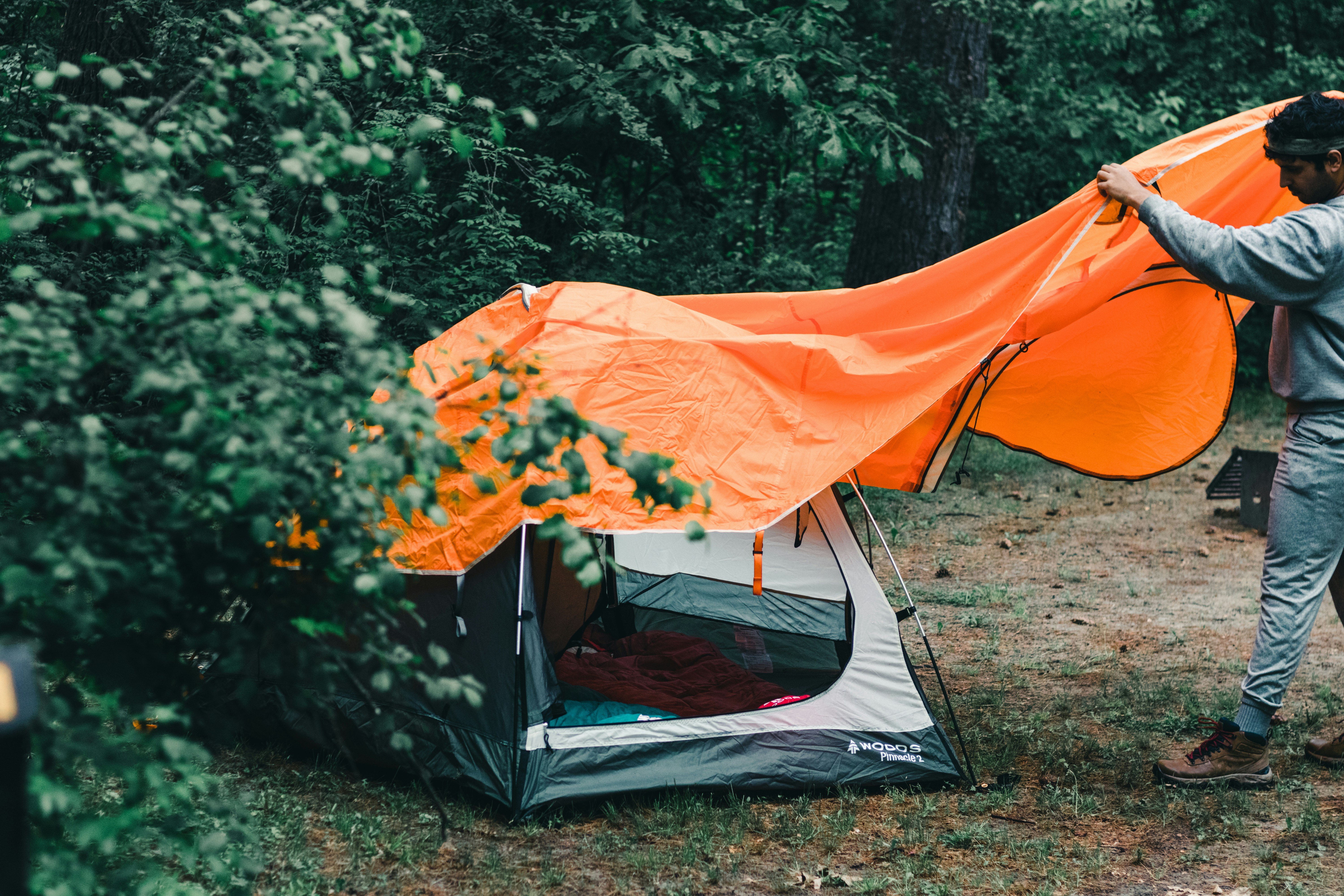 Orange and gray tent in forest during daytime photo – Free Canada Image ...