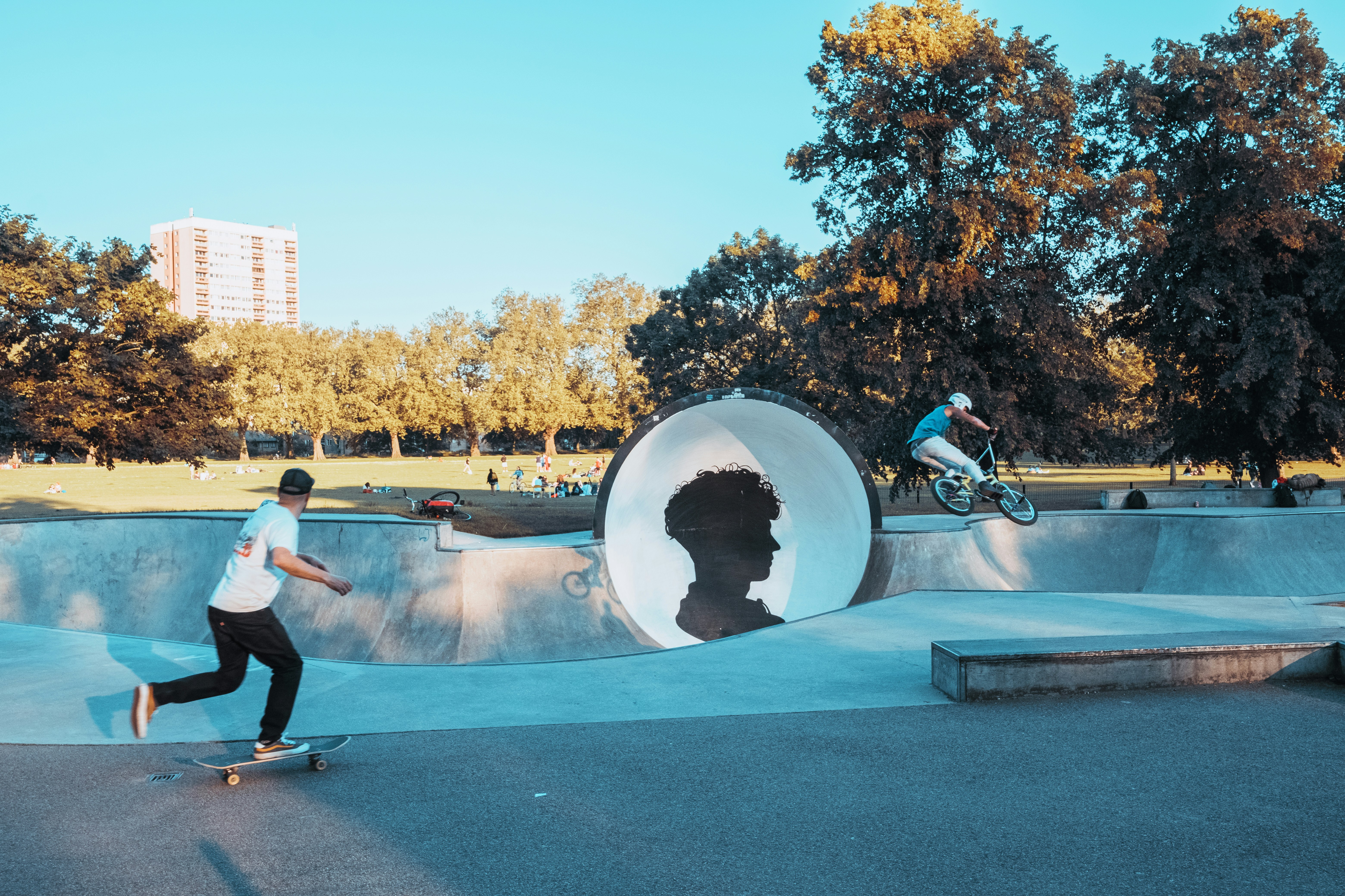 Skatepark Blur: A Silhouette in the Circular Portal