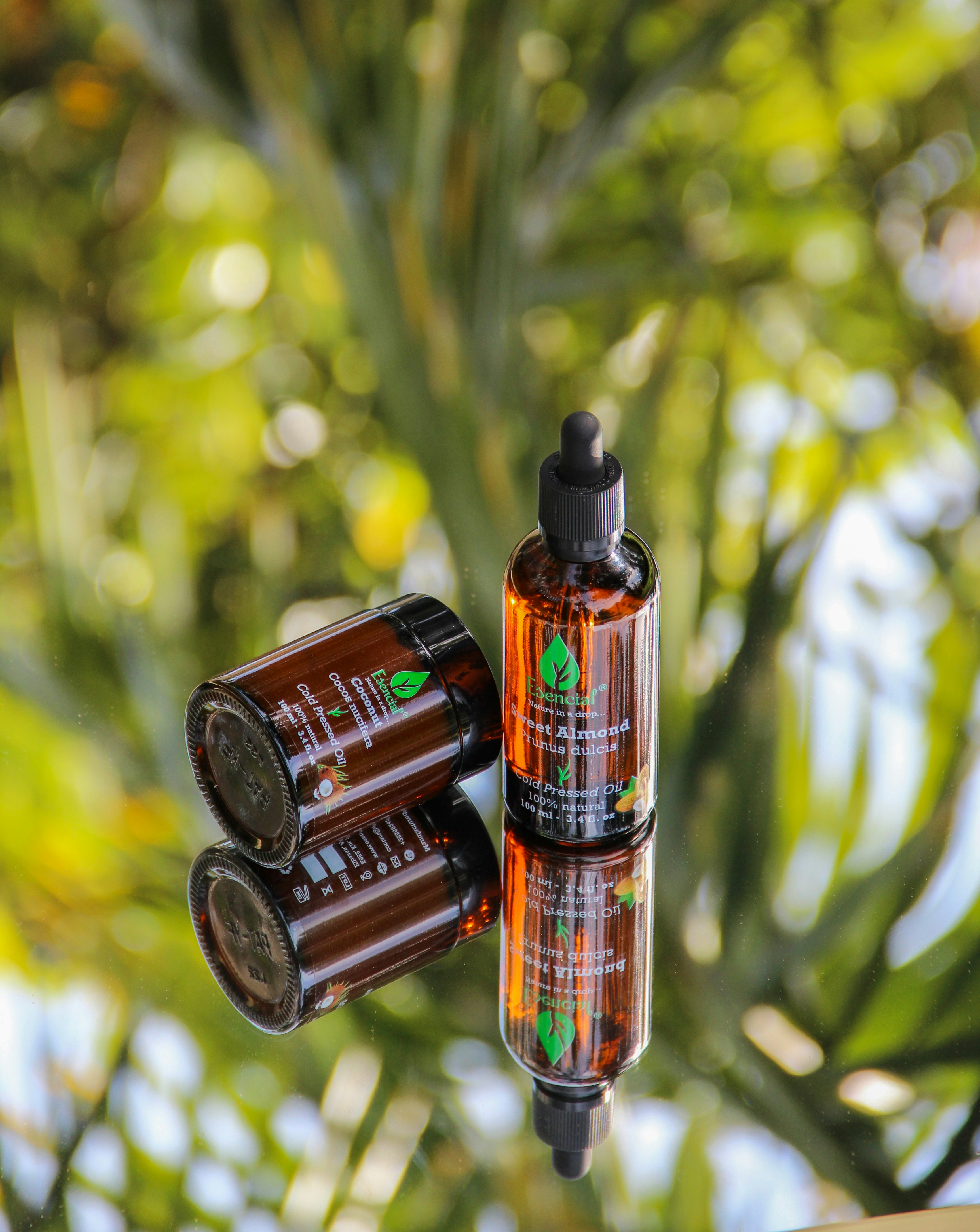 Amber Bottles in a Verdant Mirror