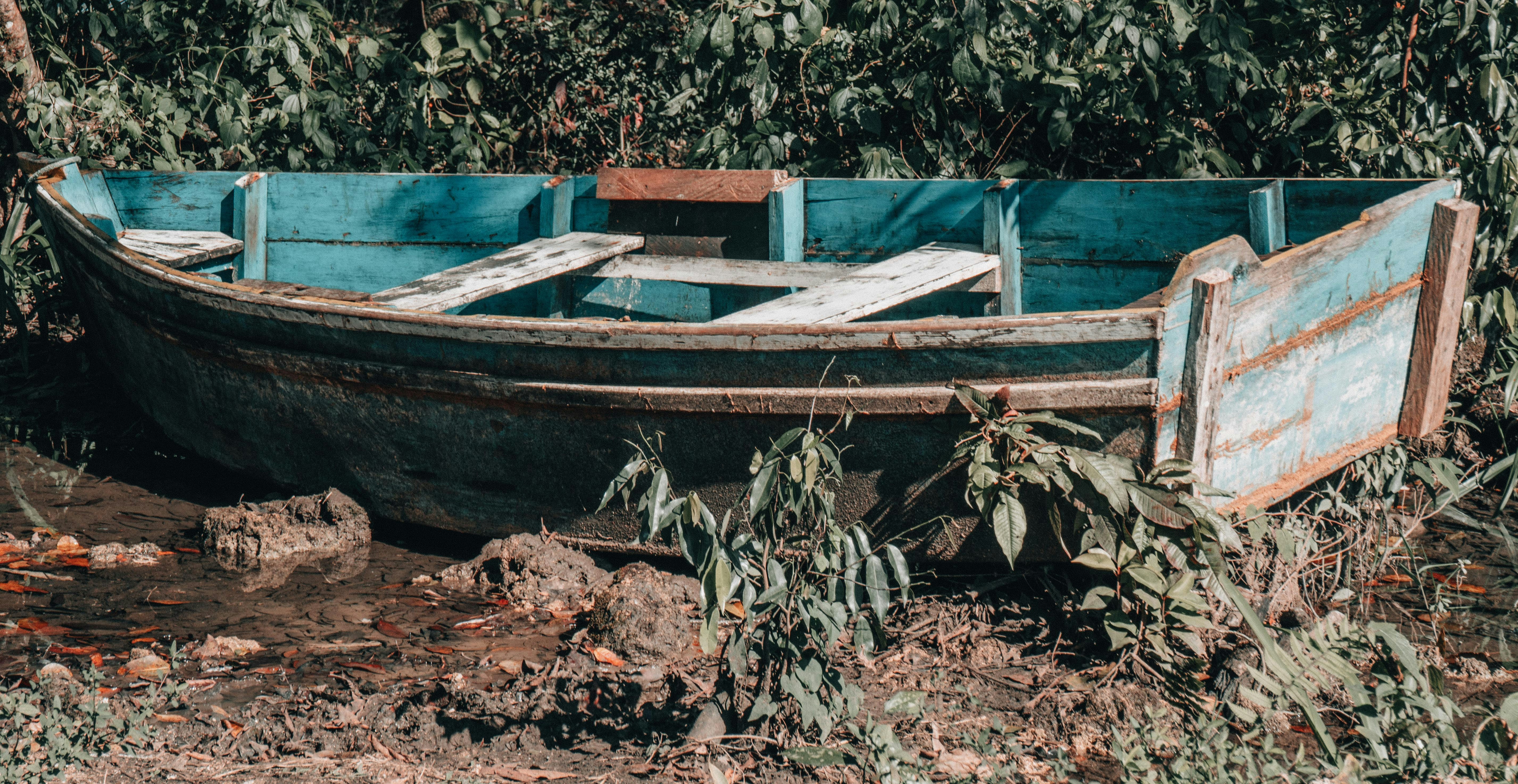 white and brown boat on brown soil