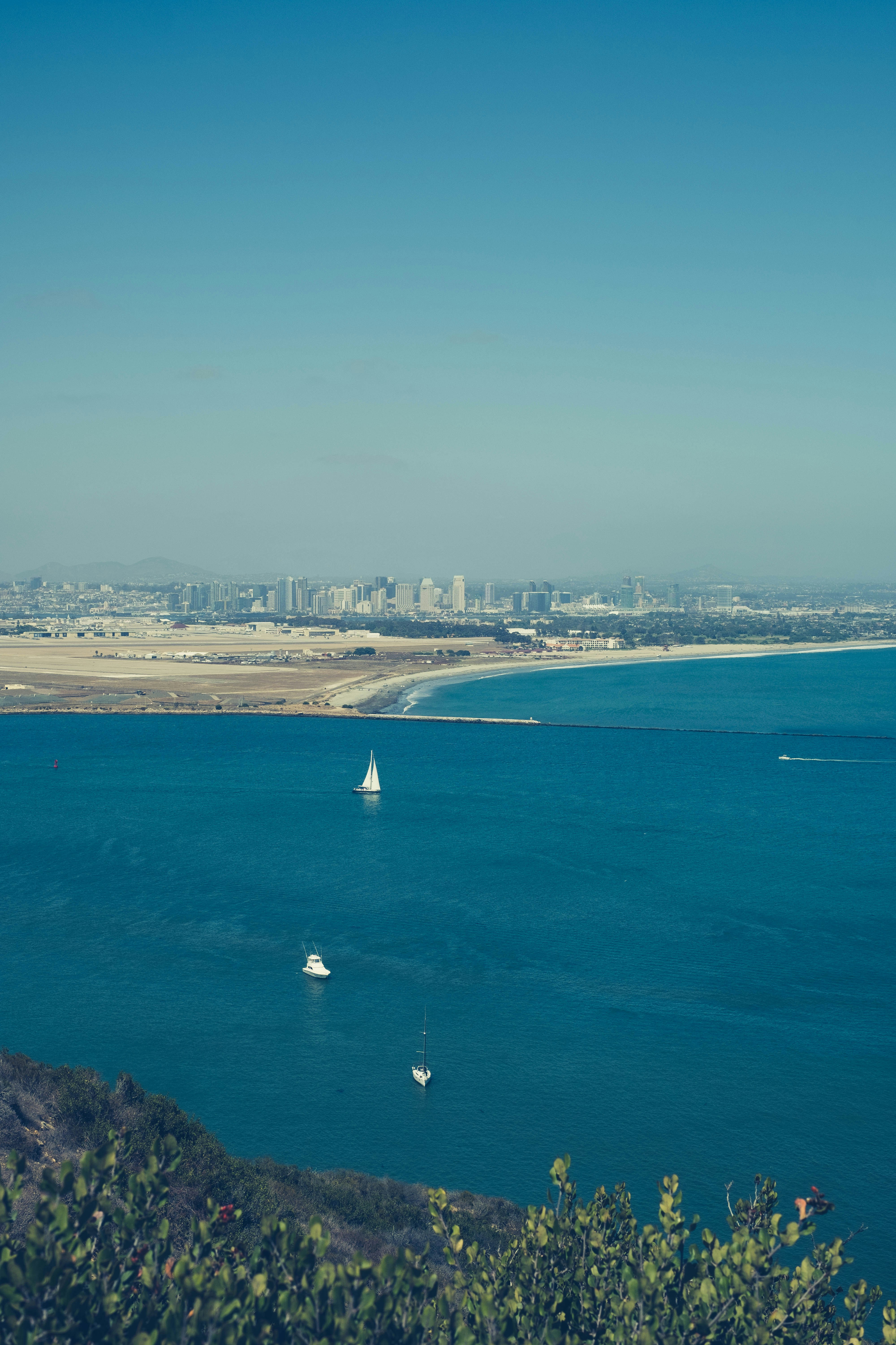 View of San Diego harbor and downtown San Diego from the Old Point Loma Lighthouse.