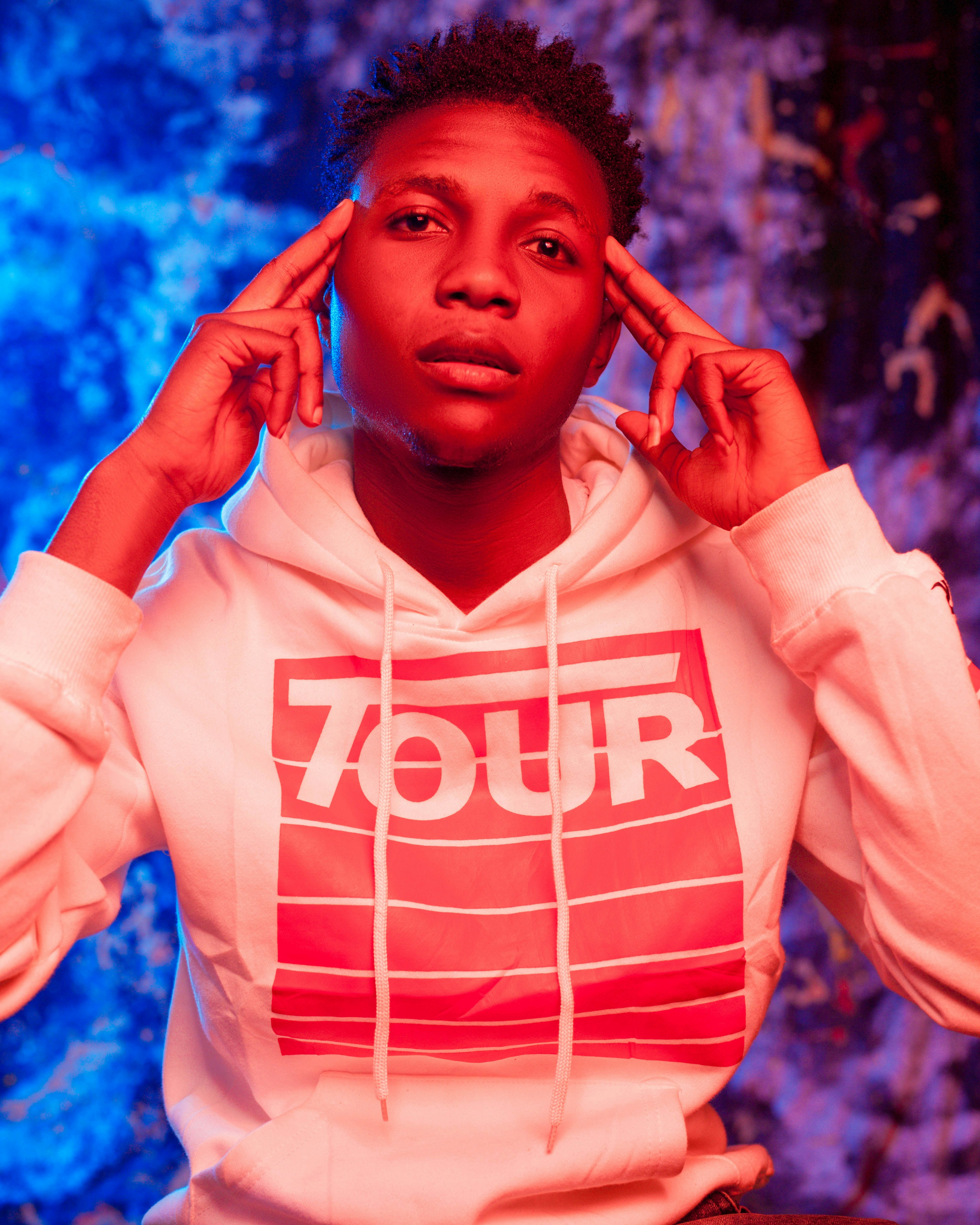Red-Blue Focus: A Portrait with Neon Contours
