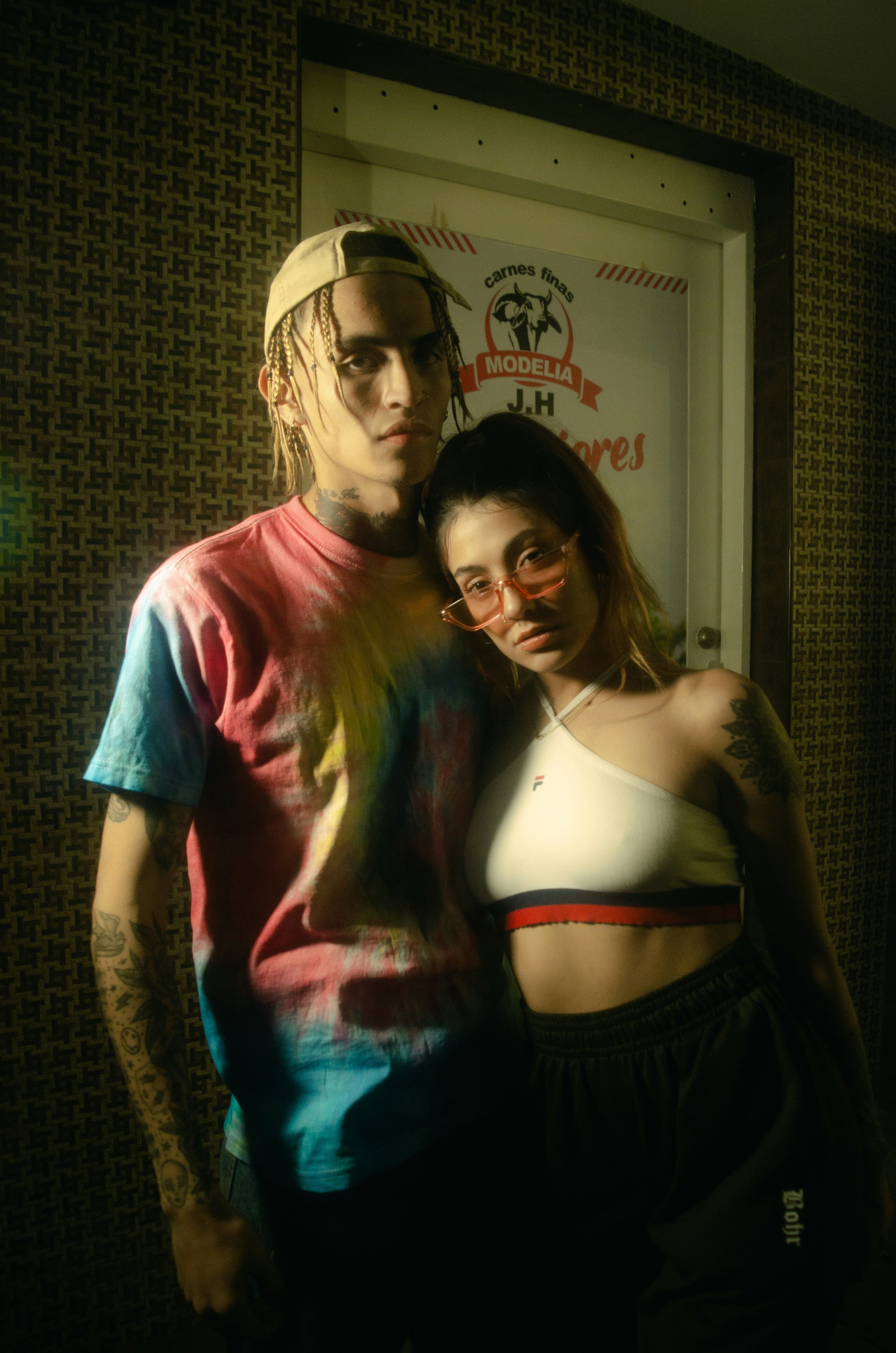 Velvet Backroom Portrait: Tie-Dye Threads and Neon Glasses