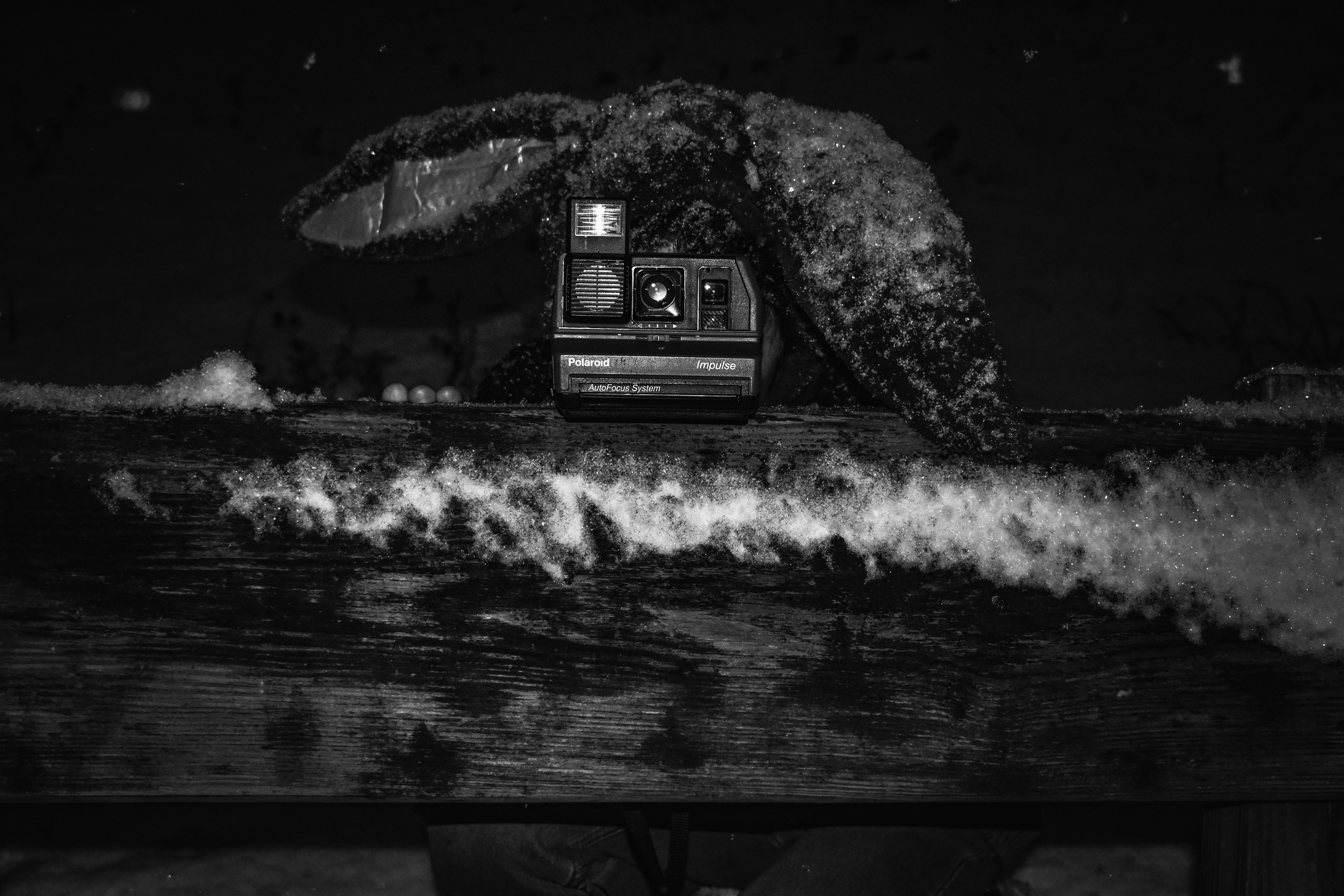 black camera on wooden dock