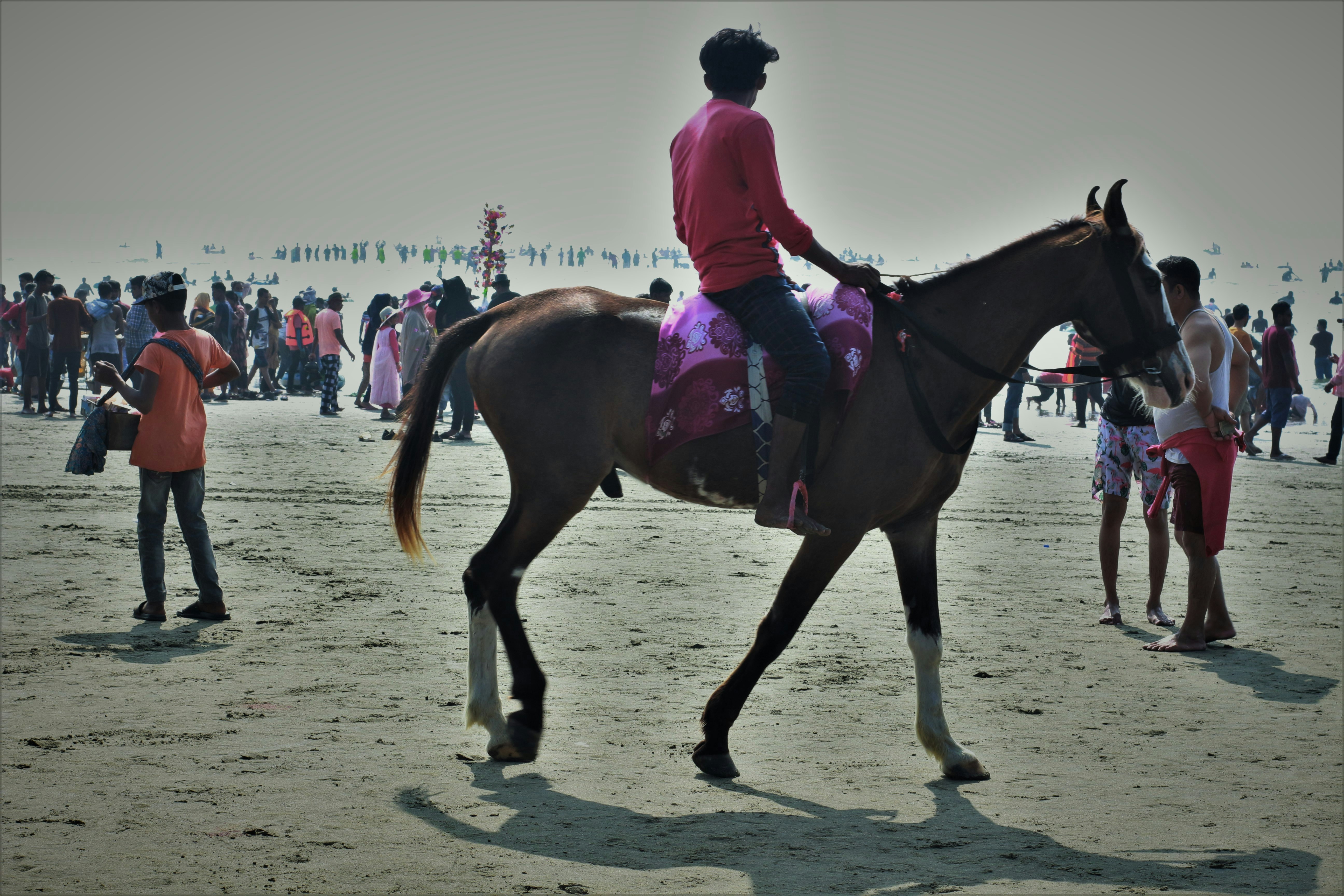 Rider in Red: A Lone Ensemble on the Beach