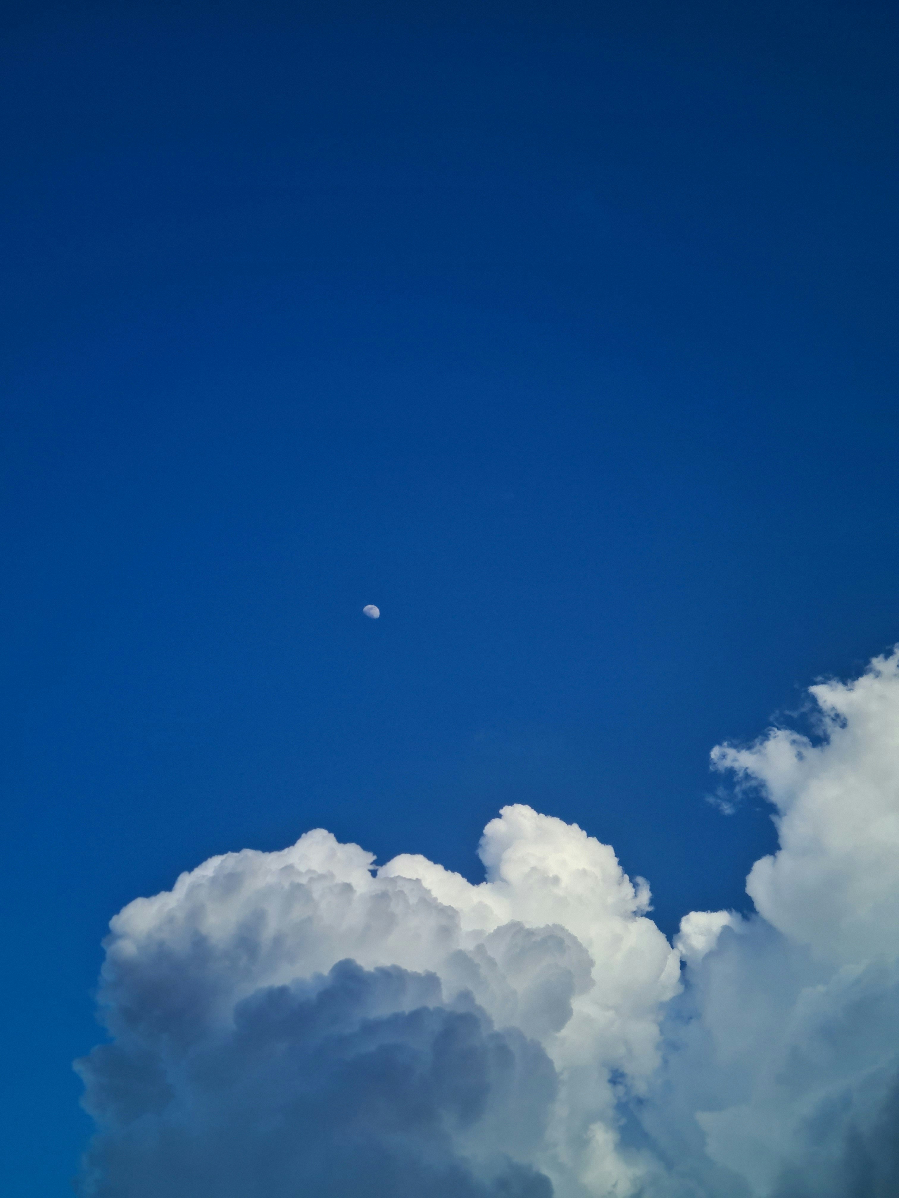 Lone Crescent Above Cerulean Clouds