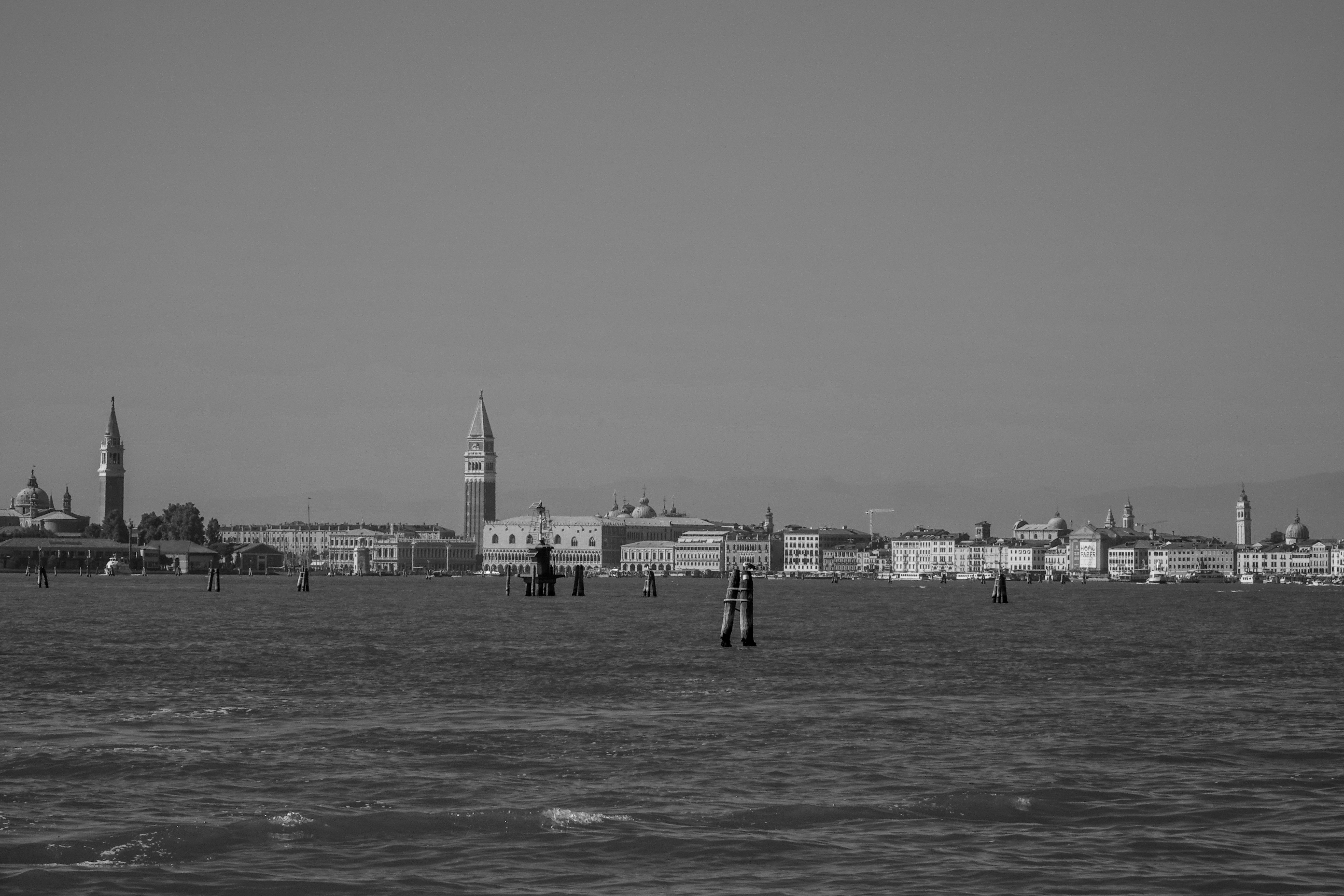 The view of Venice in black and white.