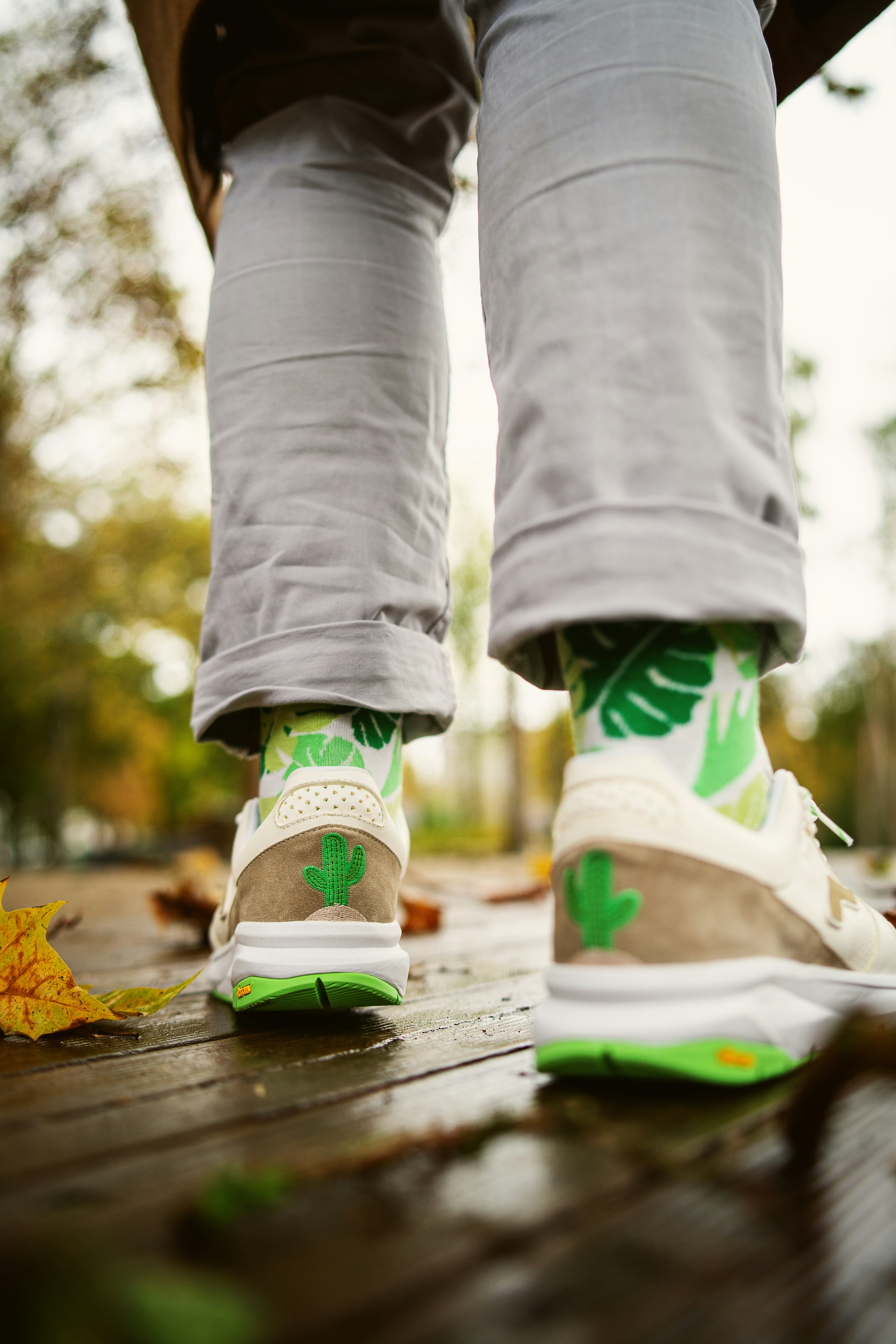 Low-Angle Footsteps: Leaf-Litter Trail with Neon Socks