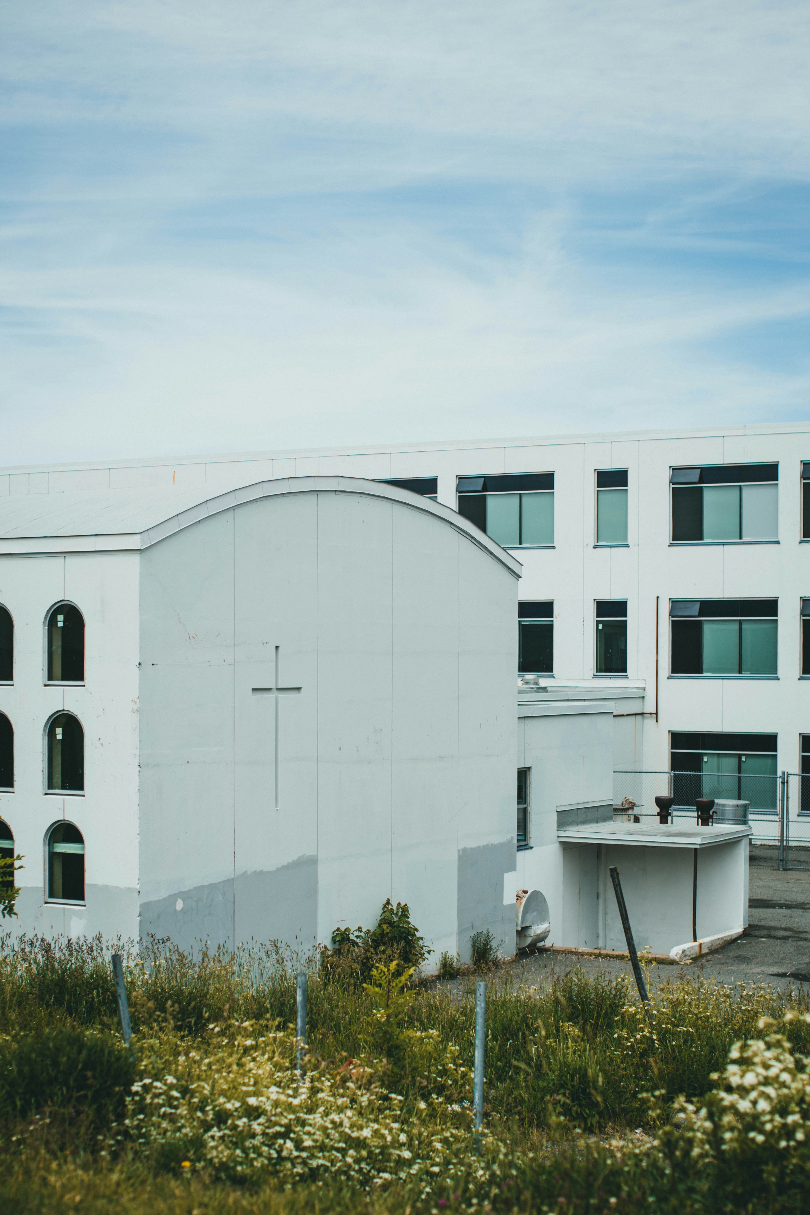 White-washed Modernism Overlooked by Wildflowers