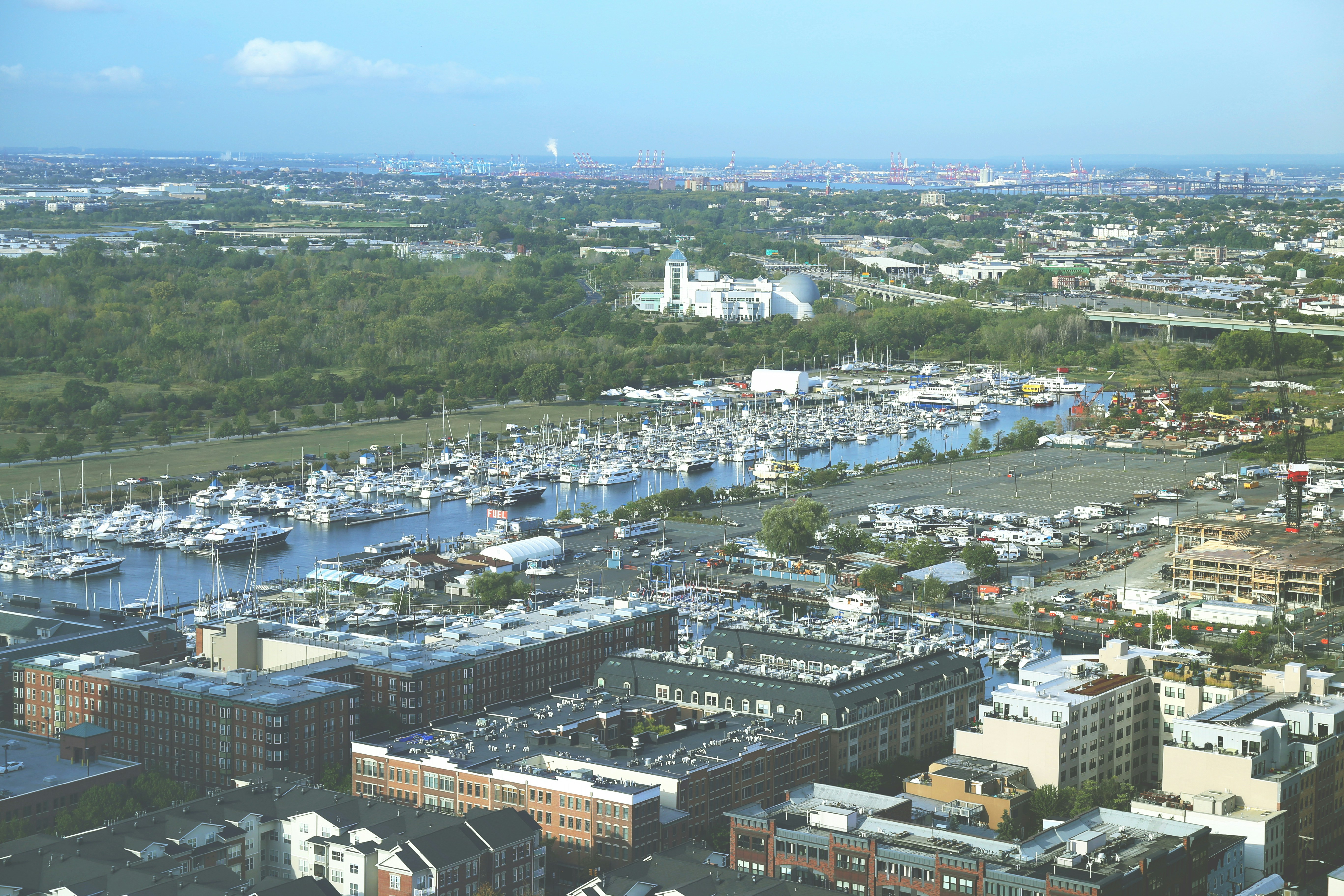 Urban Serenity: Aerial View of a Bustling Harbor