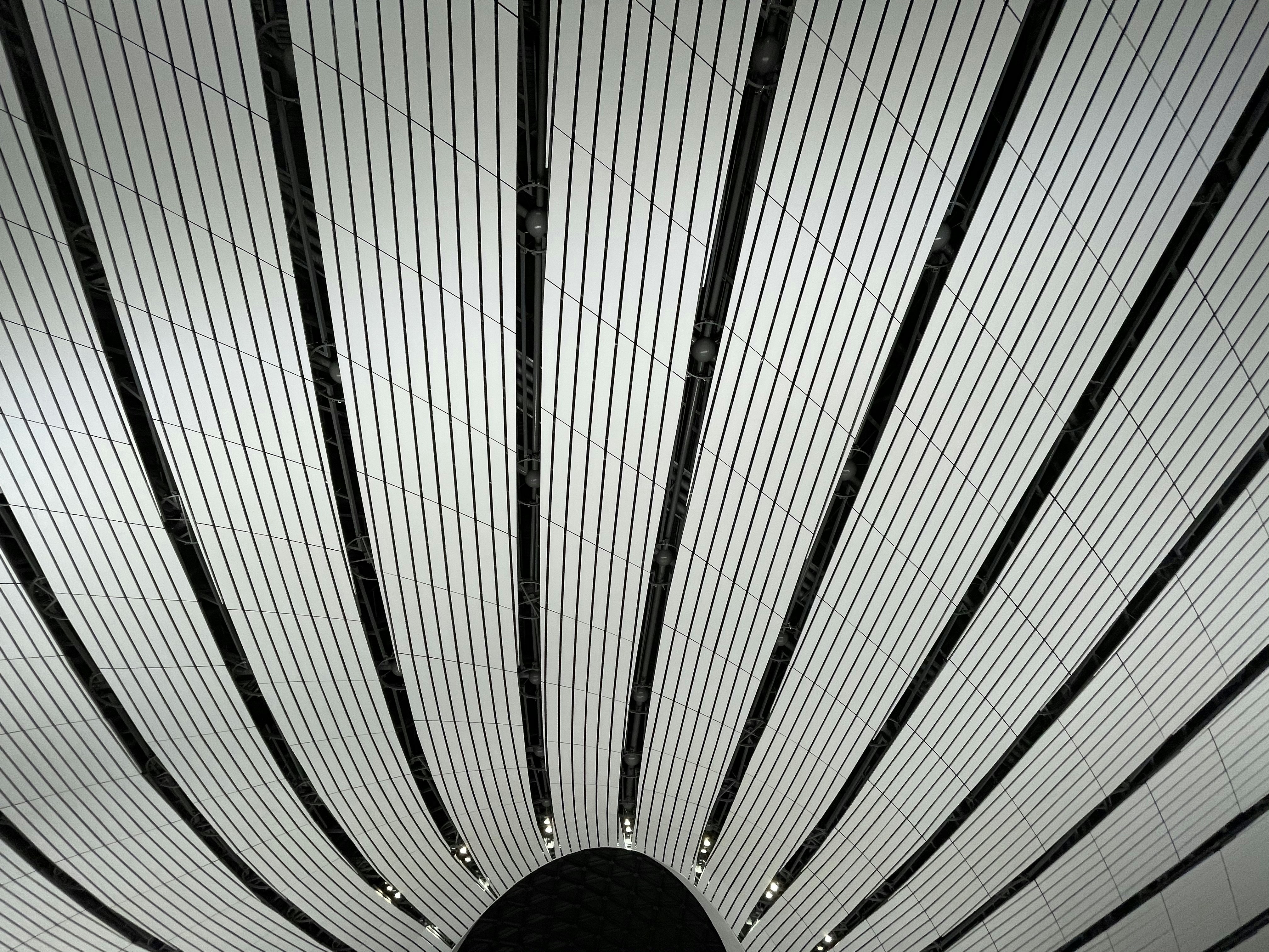 Convergence at the Circle: Parallel Rails in a Grayscale Atrium