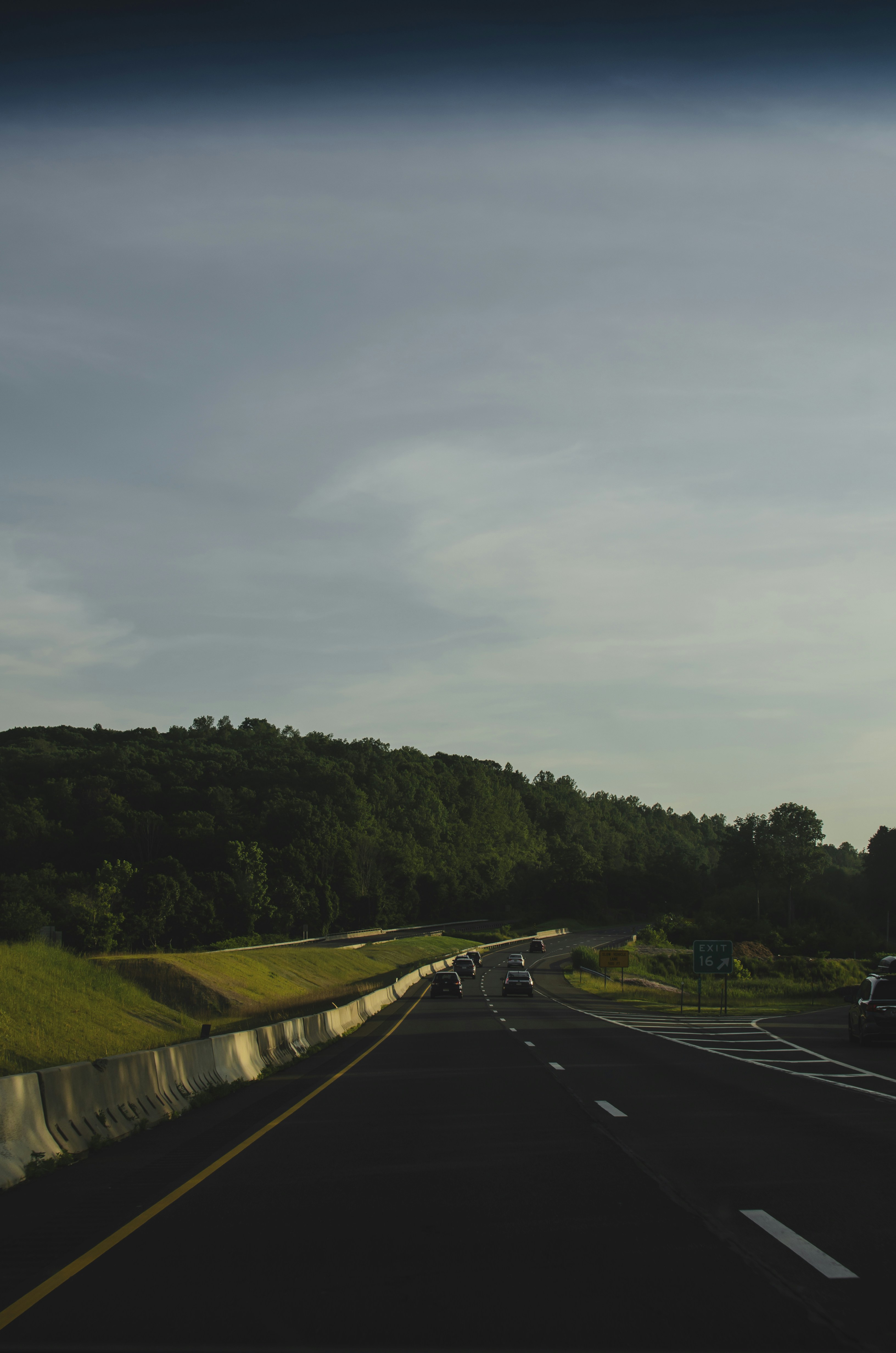 Gray asphalt road between green trees under gray sky during daytime ...