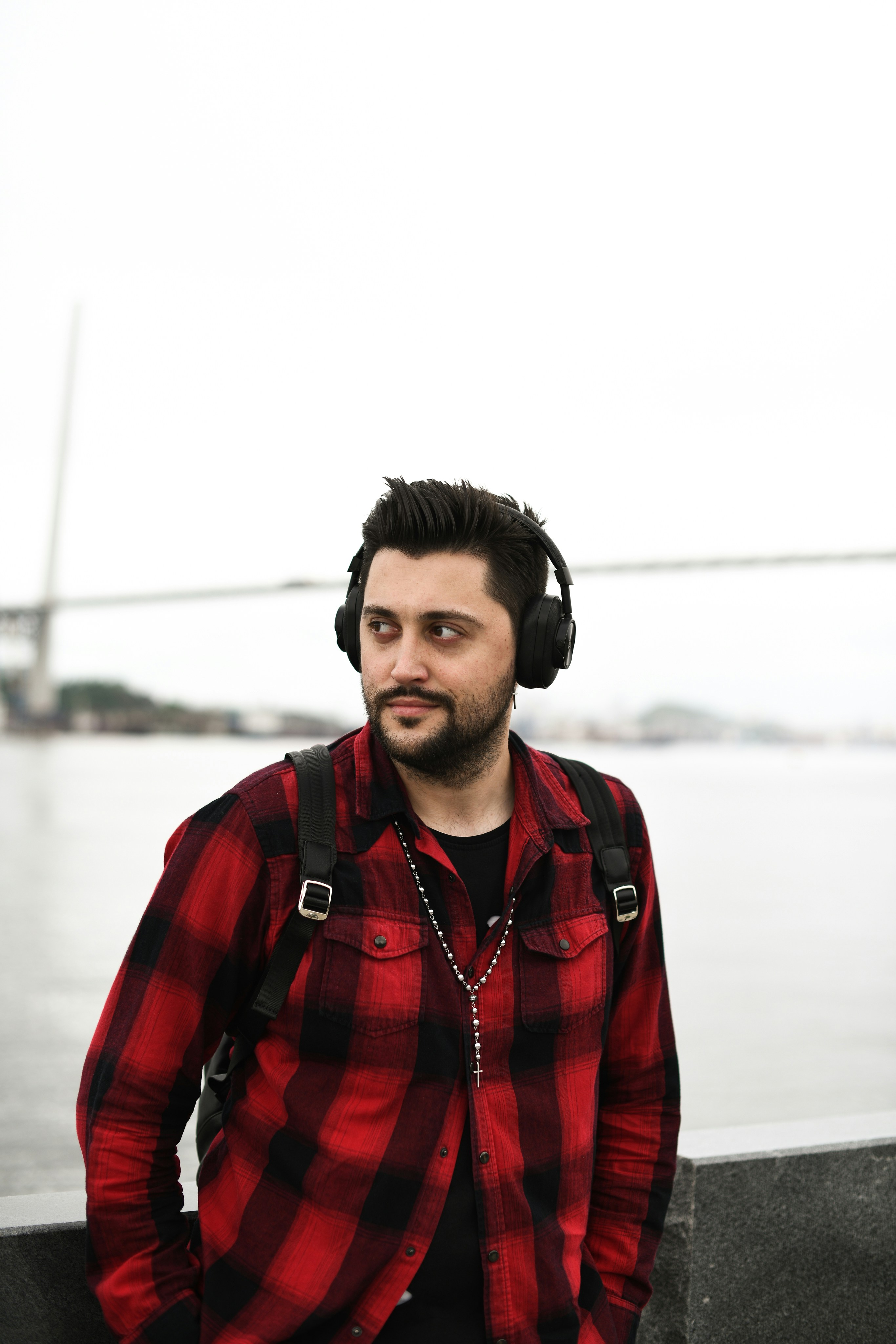 Red Plaid Voyager by the Riverfront