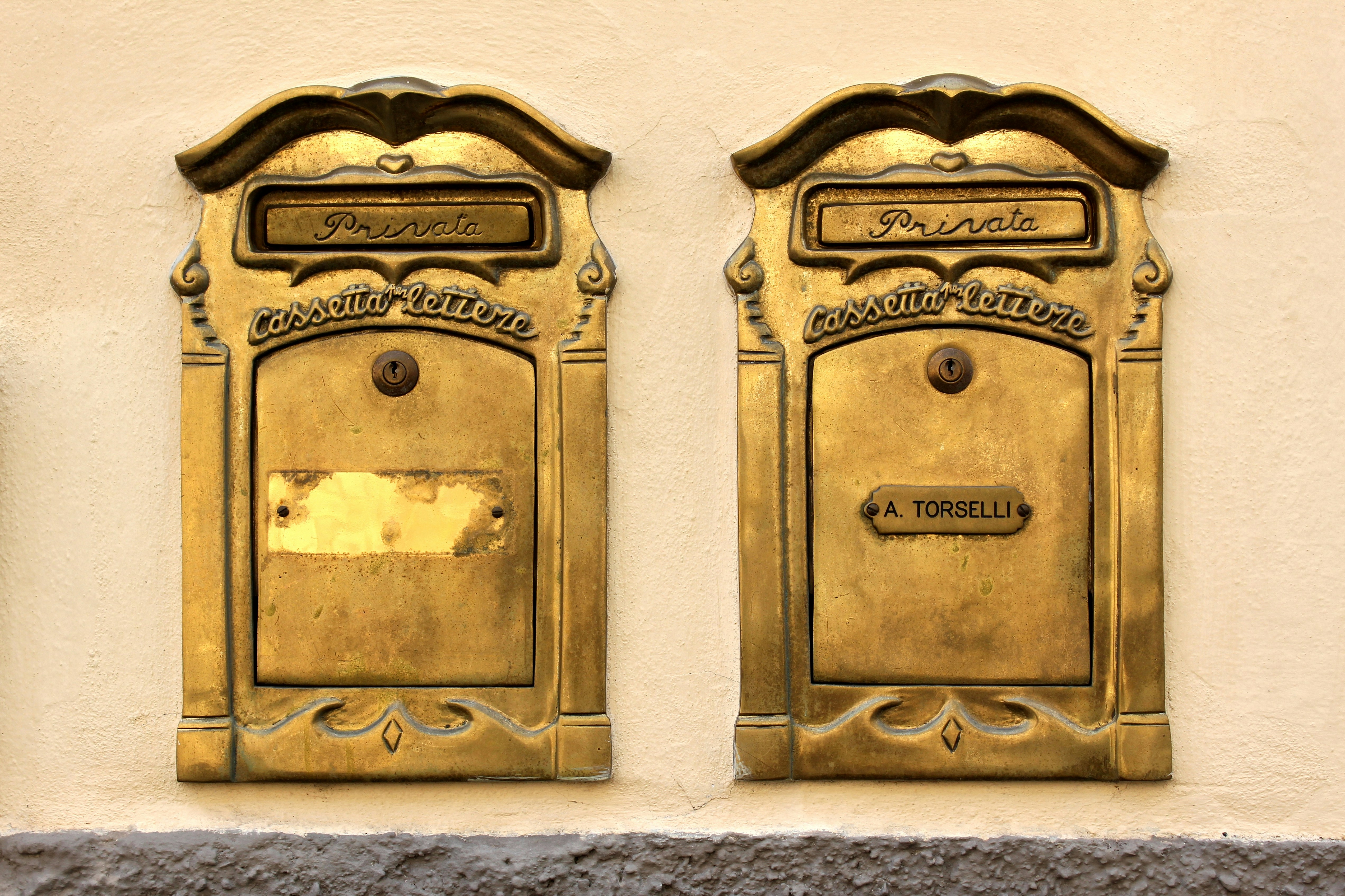 Golden letter boxes in Lucca, Italy.Nathan Staz