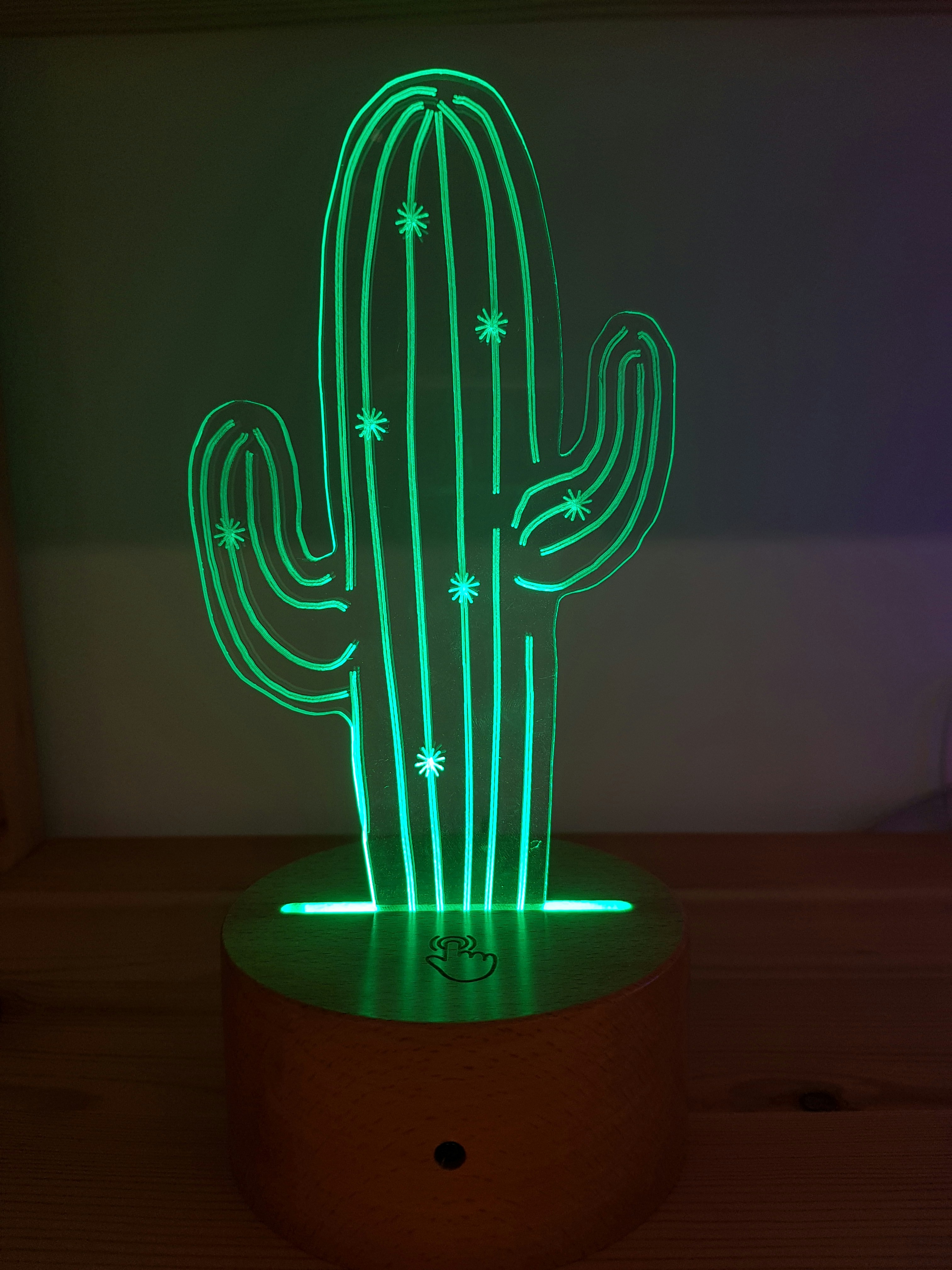 Neon Green Cactus Lamp Illuminates a Quiet Corner