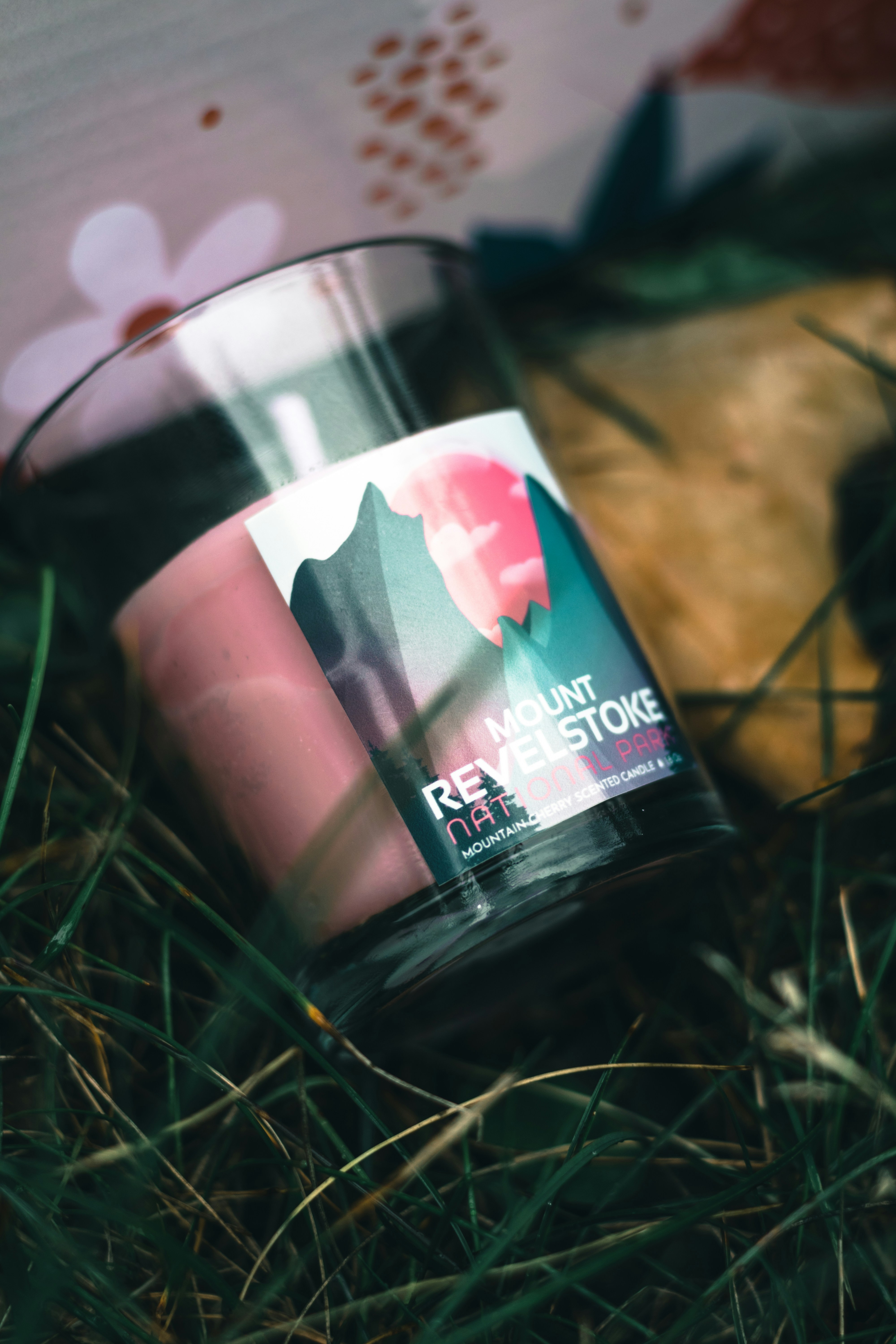 Glow of Mountain Label in Dewy Grass