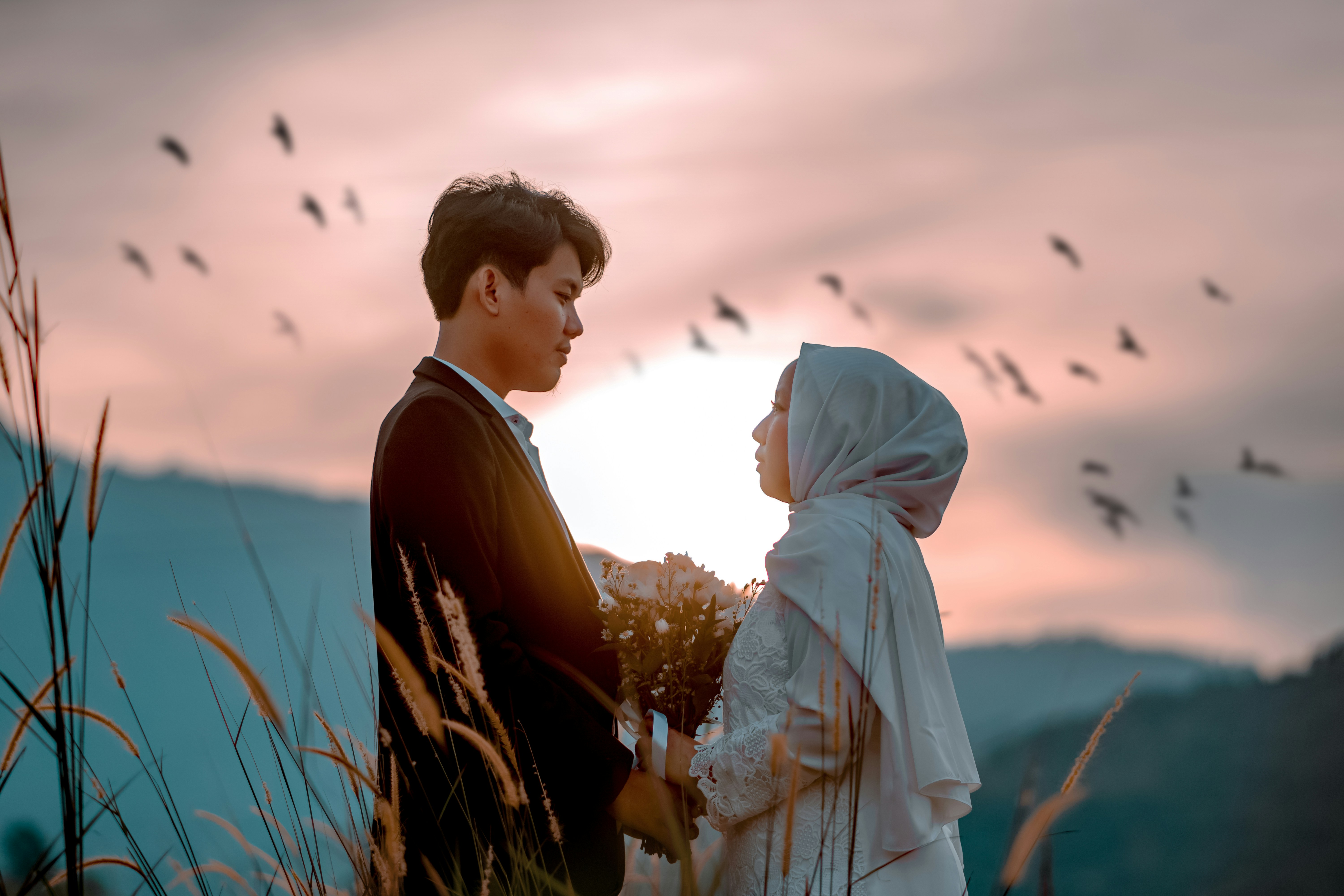 Dusk Vows: A Quiet Moment Between Two Hearts Among Reeds
