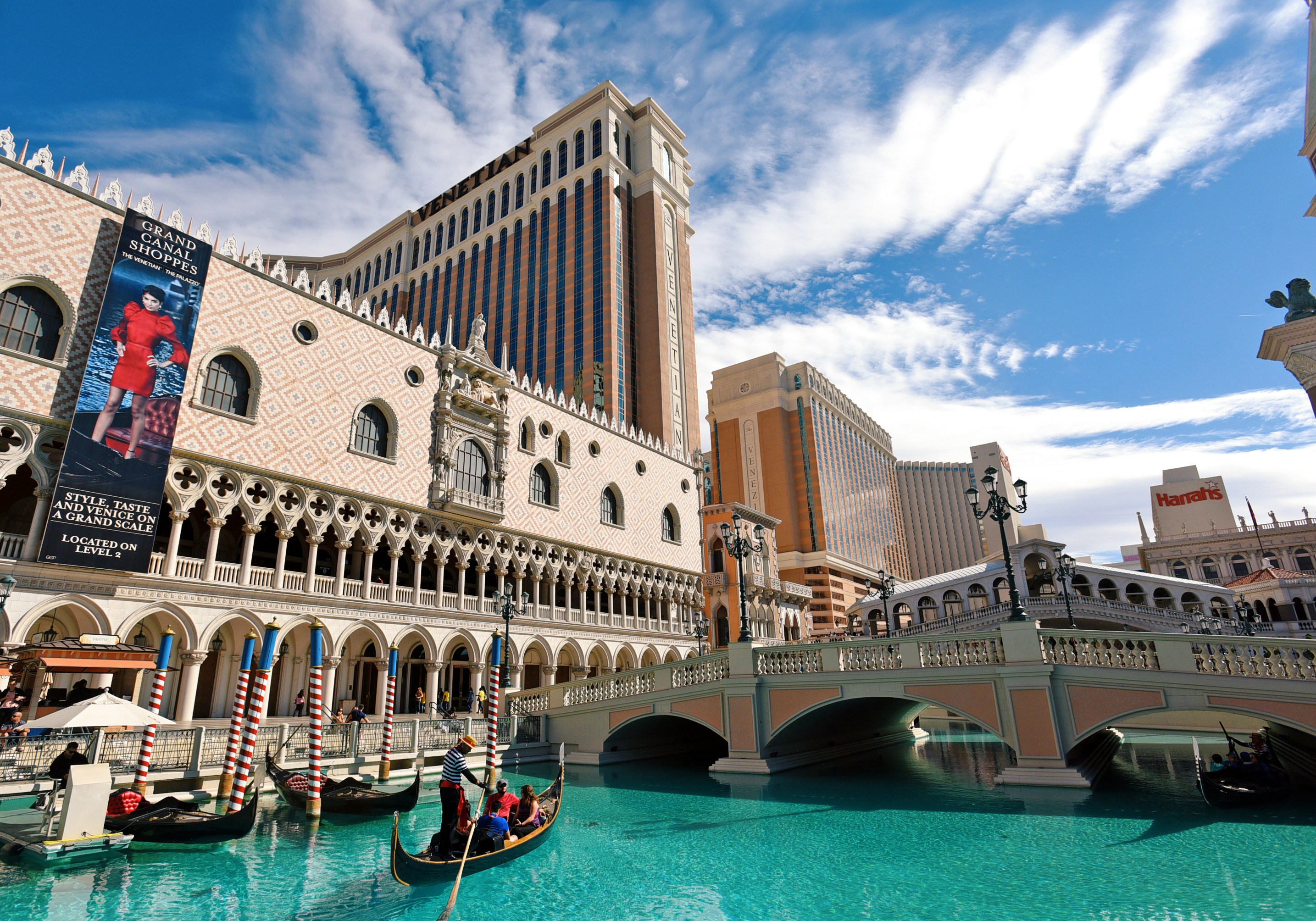 Gondolas at the Venetian Canal Under a Venetian-Style Facade