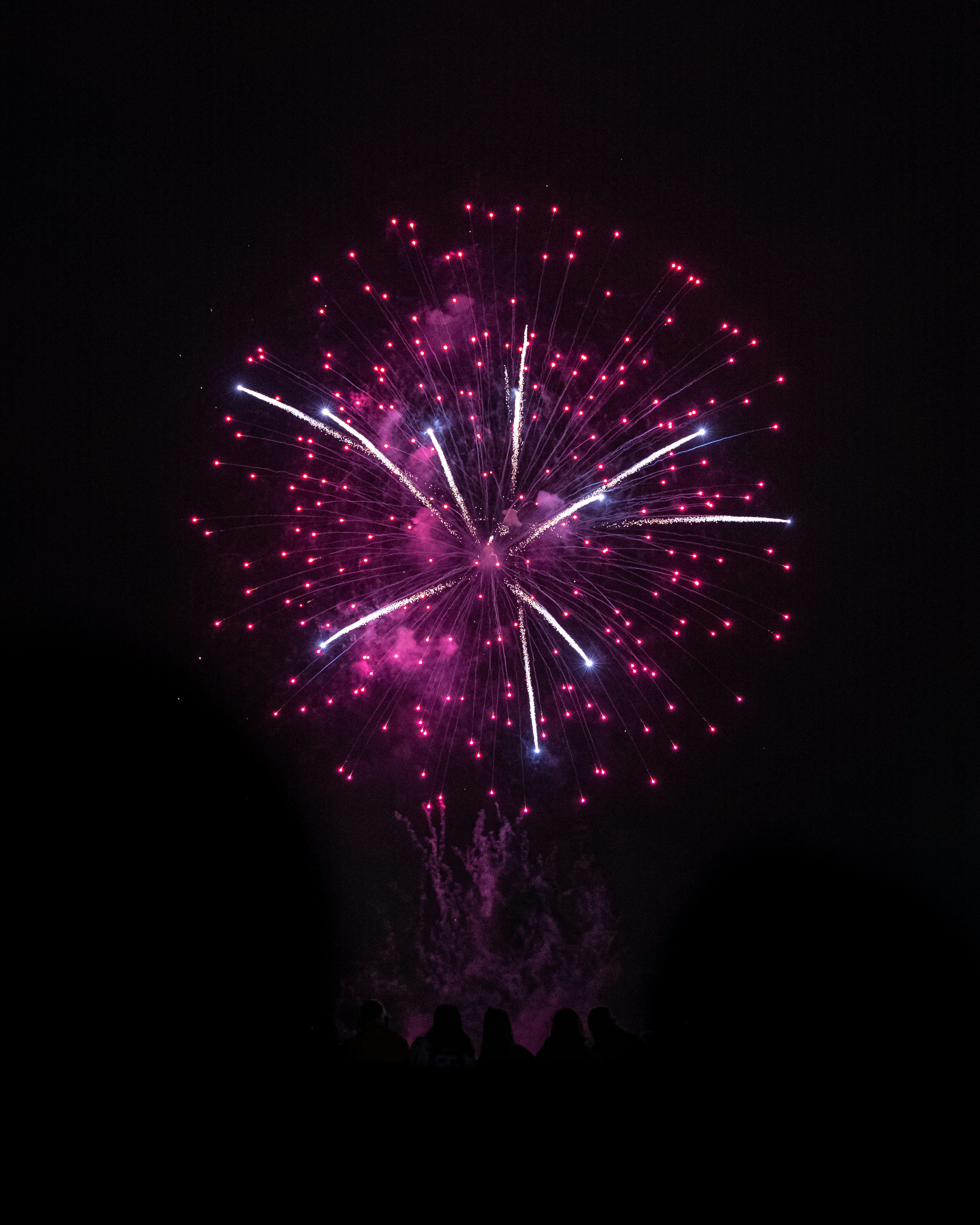 Firework Bloom: Magenta Bursts Over a Dark Crowd