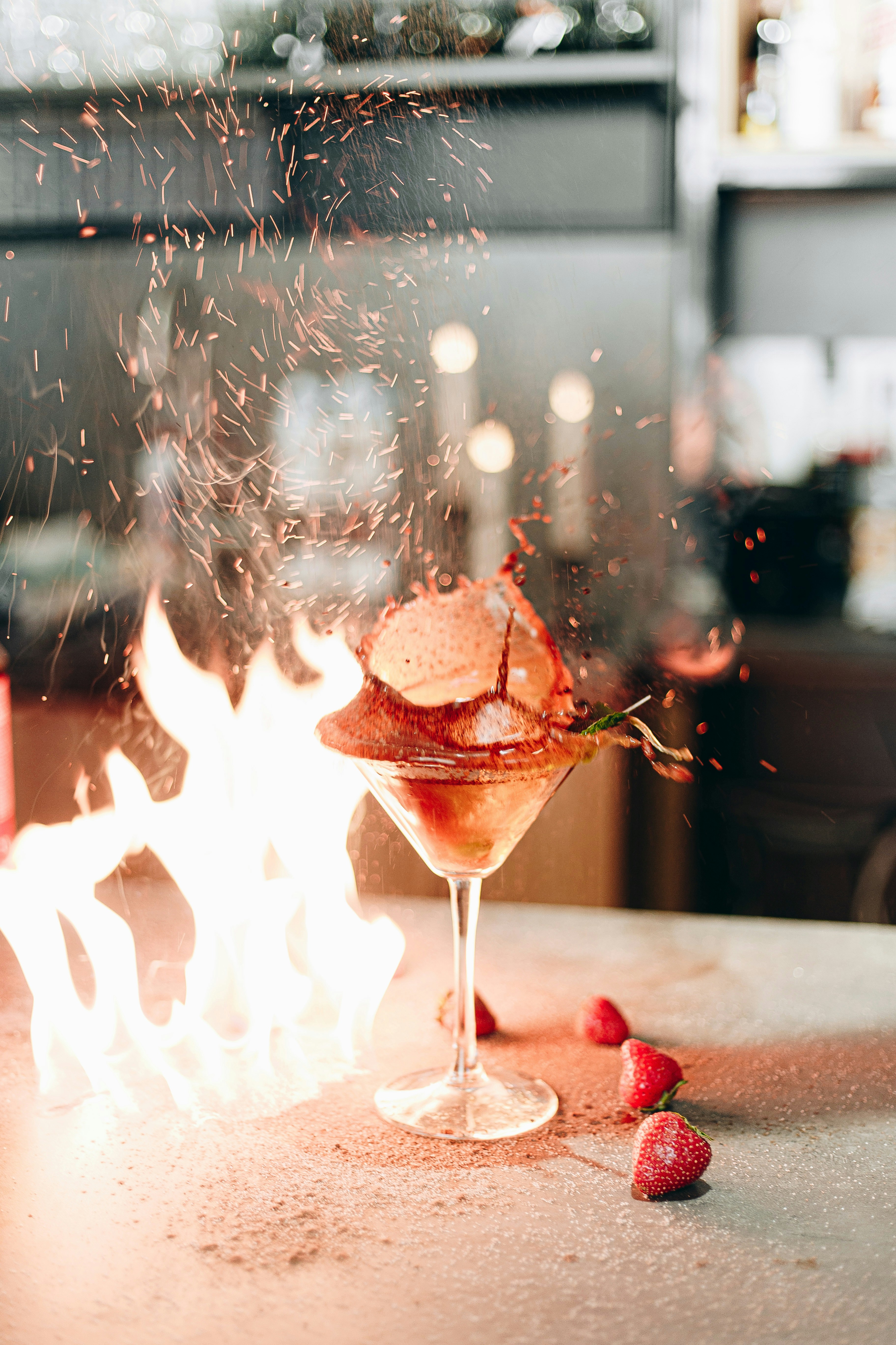 Flaming Strawberry Martini: Sparks, Smoke, and a Sugar Rim
