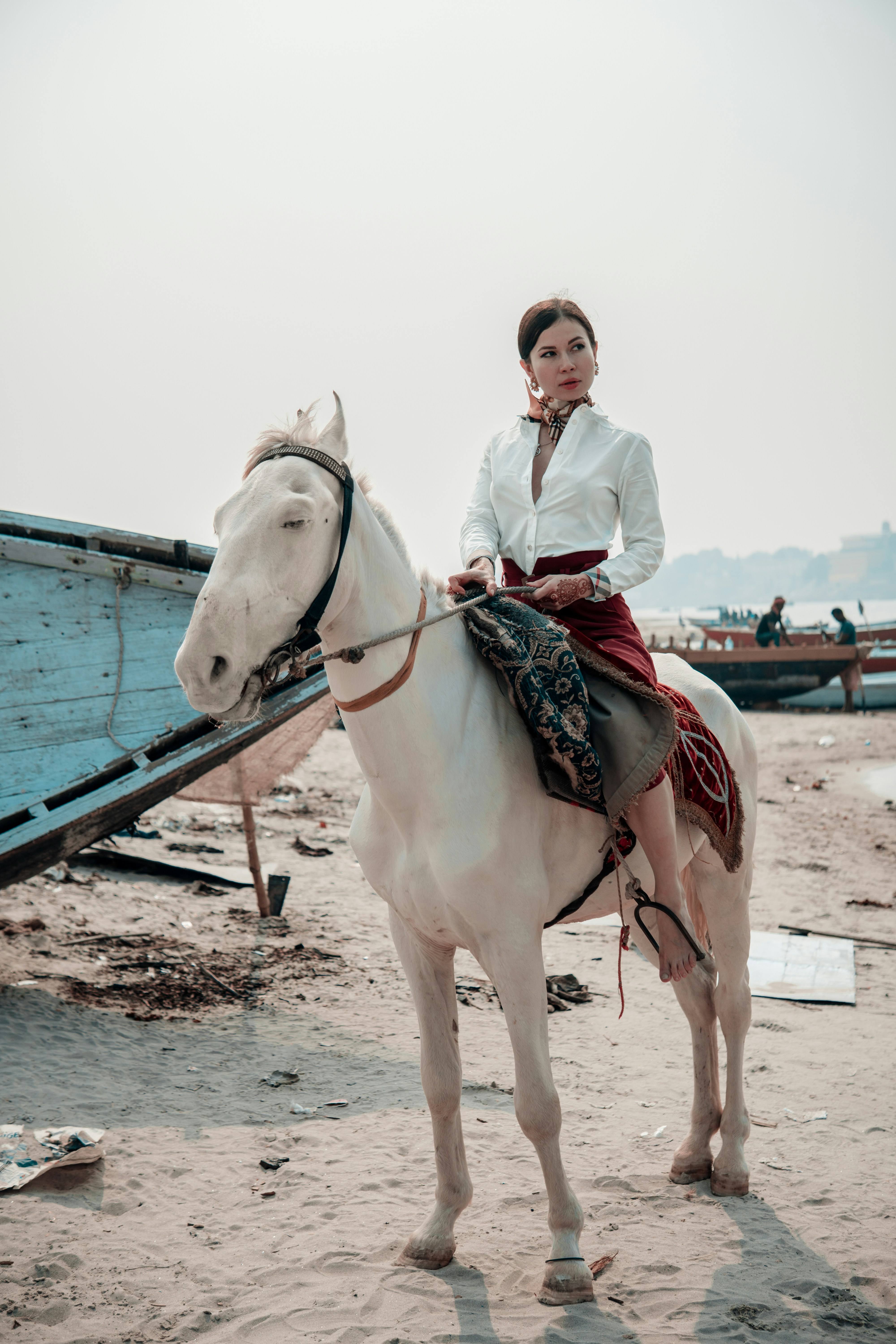 Pastel Sands, White Steed: A Beachside Moment in Vintage Vogue