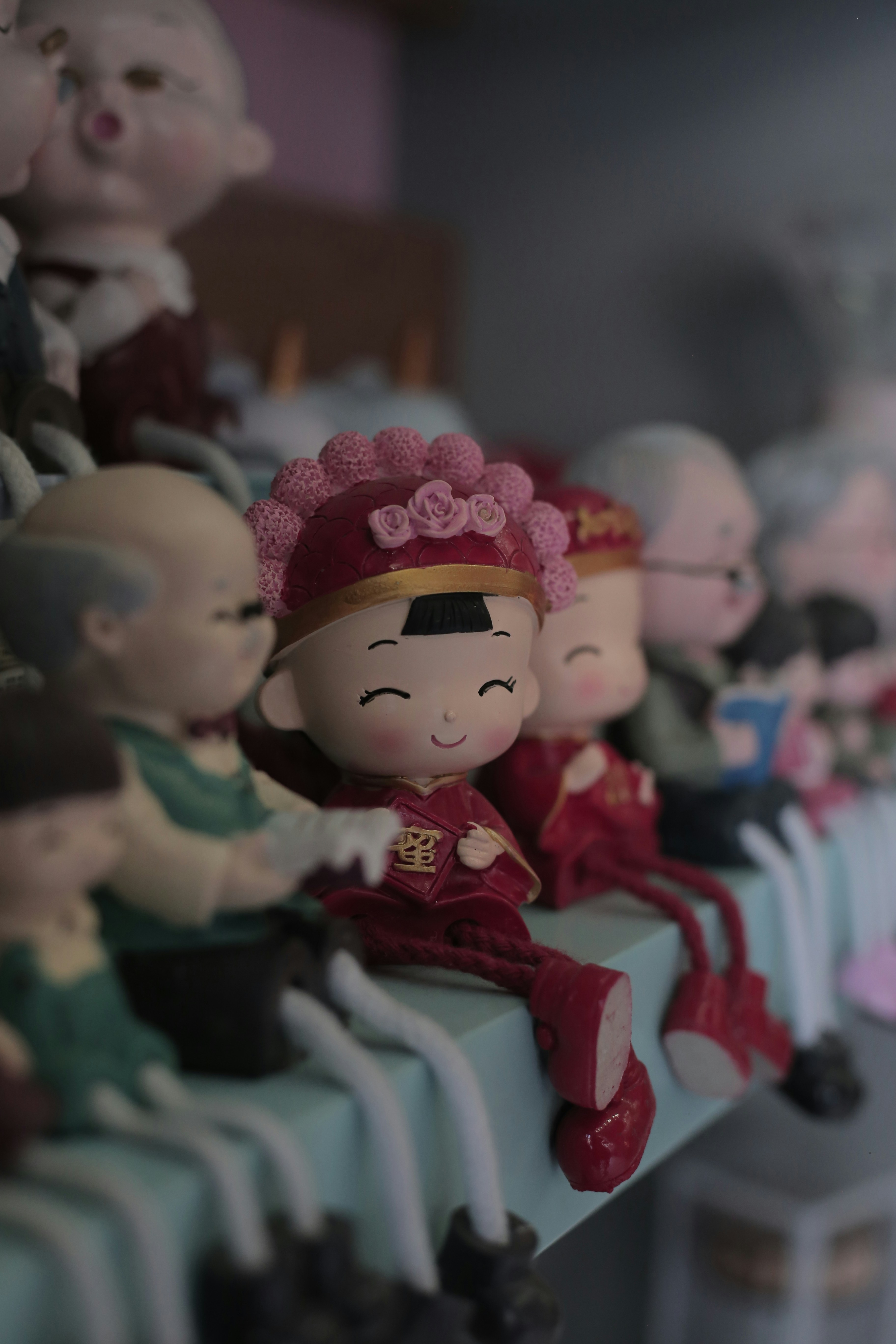 Bride Doll on a Pastel Shelf: A Quiet Plush Parade