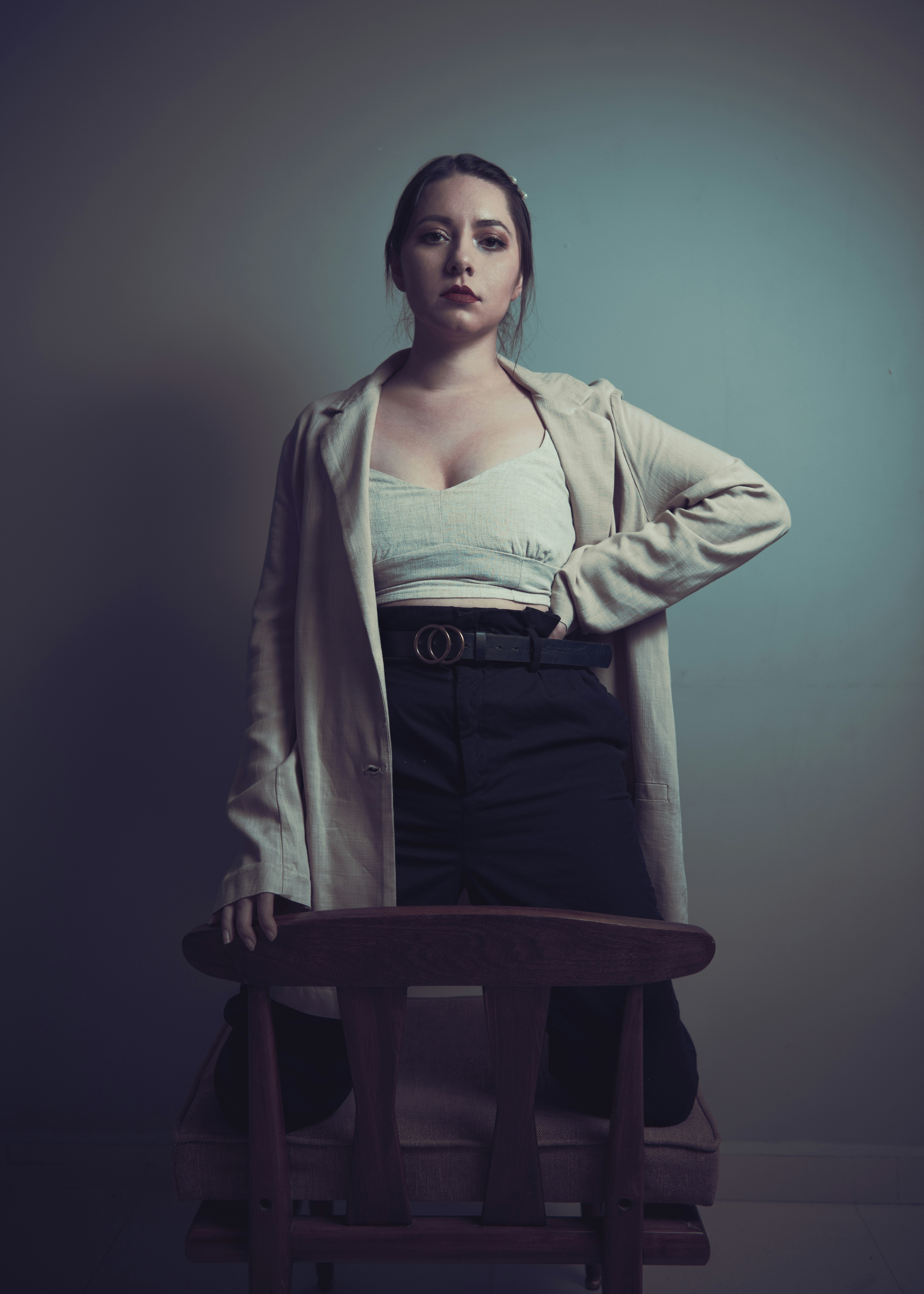 Woman in white cardigan sitting on chair photo – Free Fashion model ...