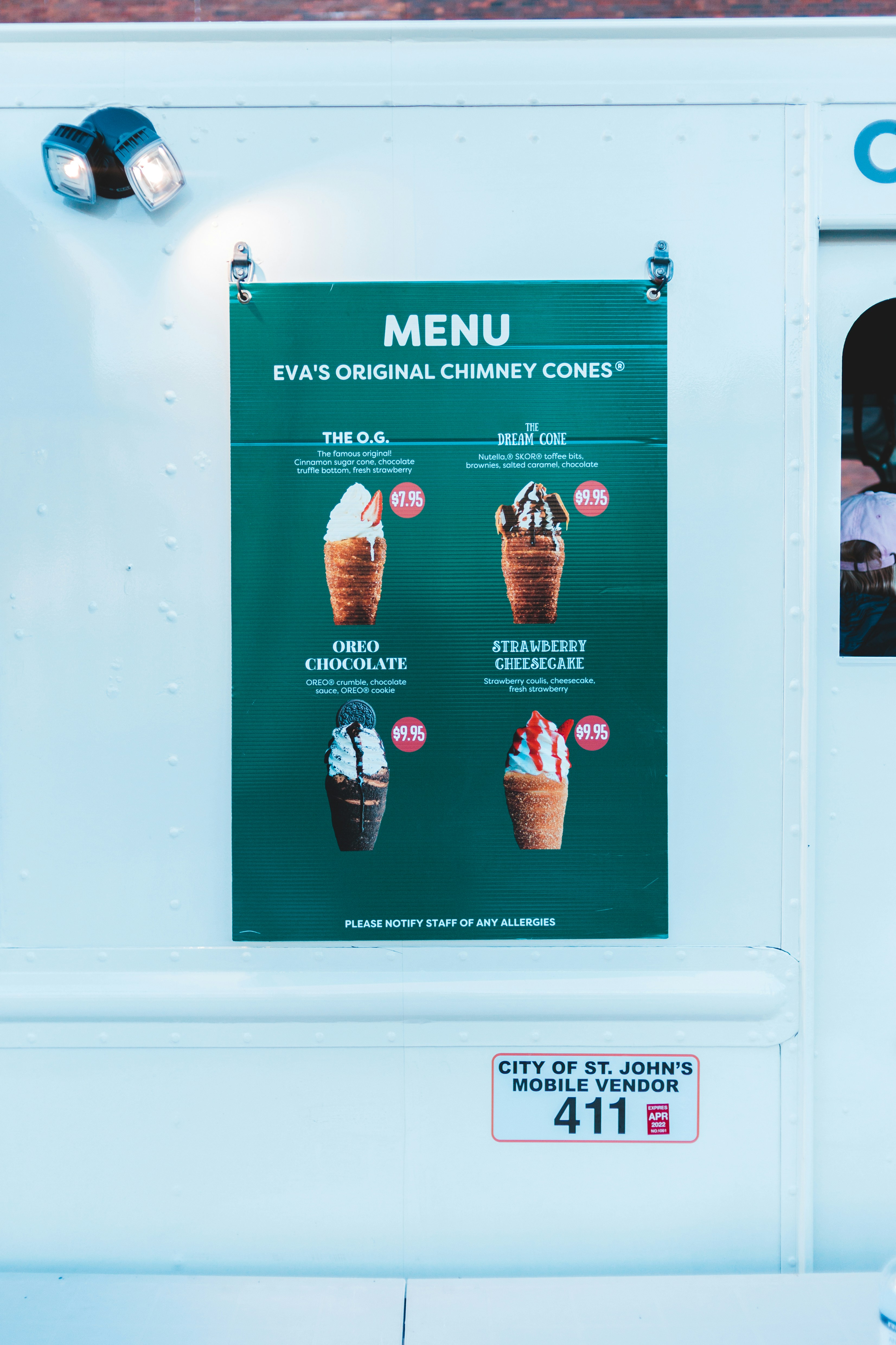 Powder-Blue Street Cart Displays Eva's Chimney Cone Menu