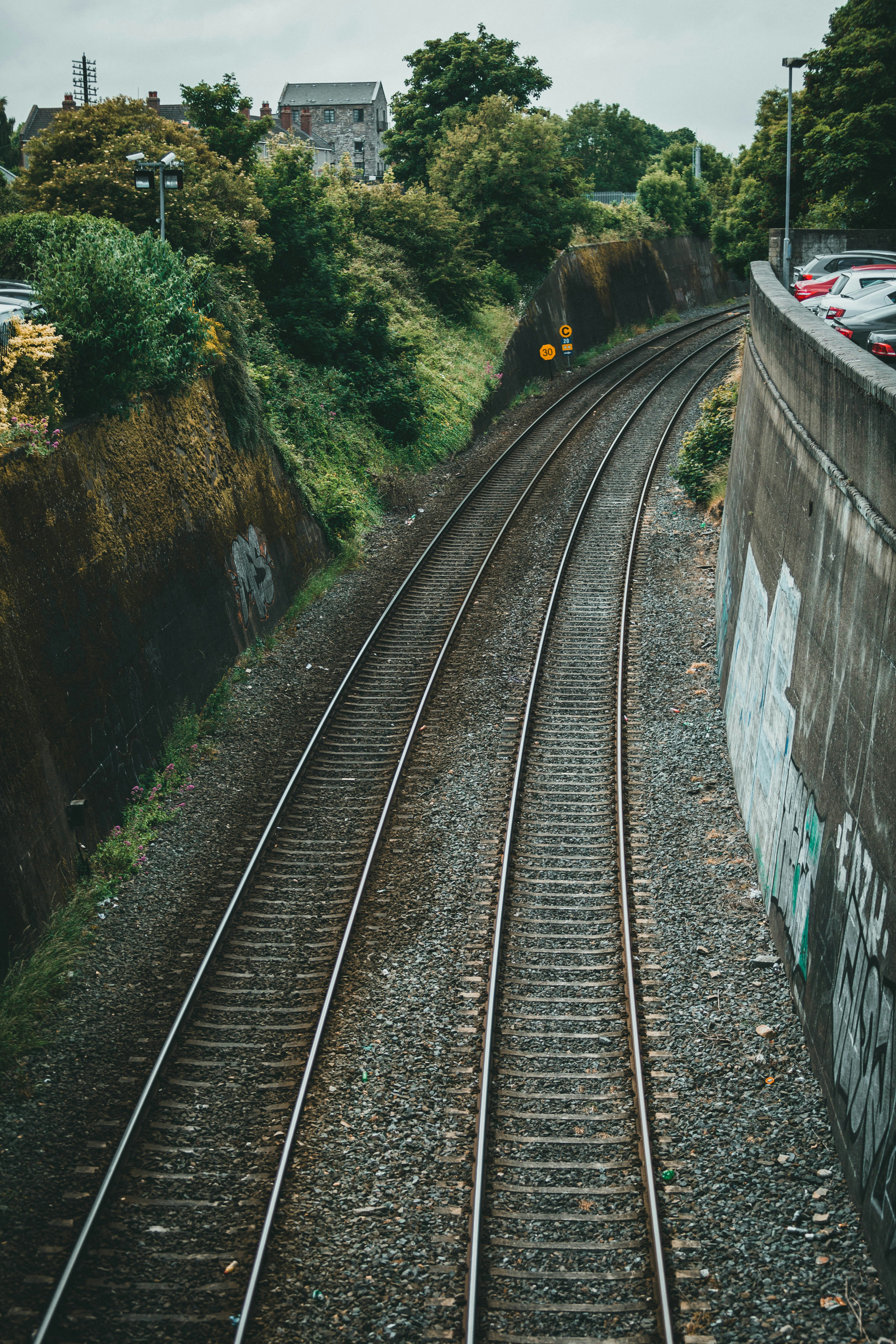 Vanishing Curve: Rails Slip Through a Green Gorge