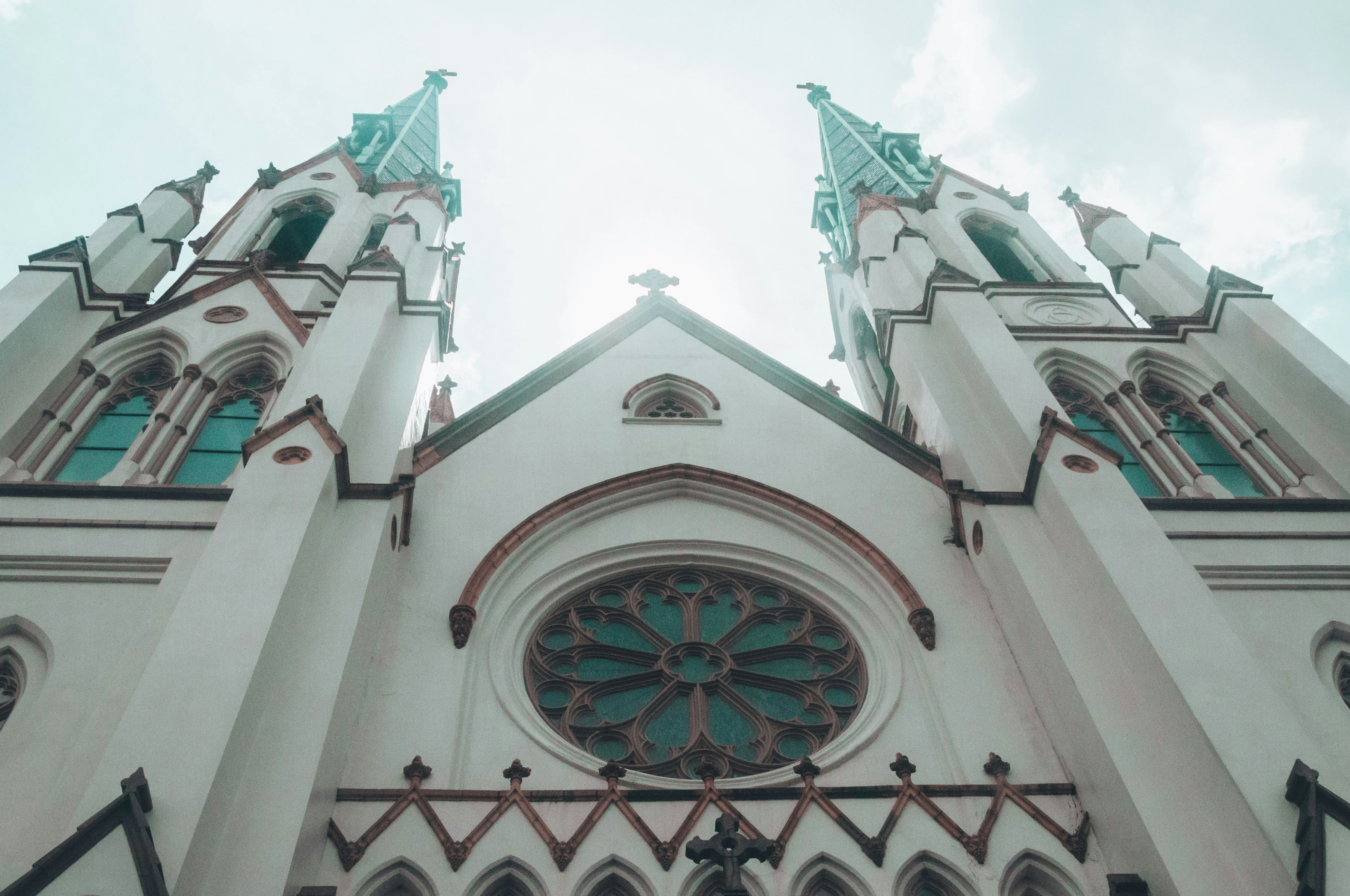 Rising Facade: Ground-Up View of a Neo-Gothic Cathedral