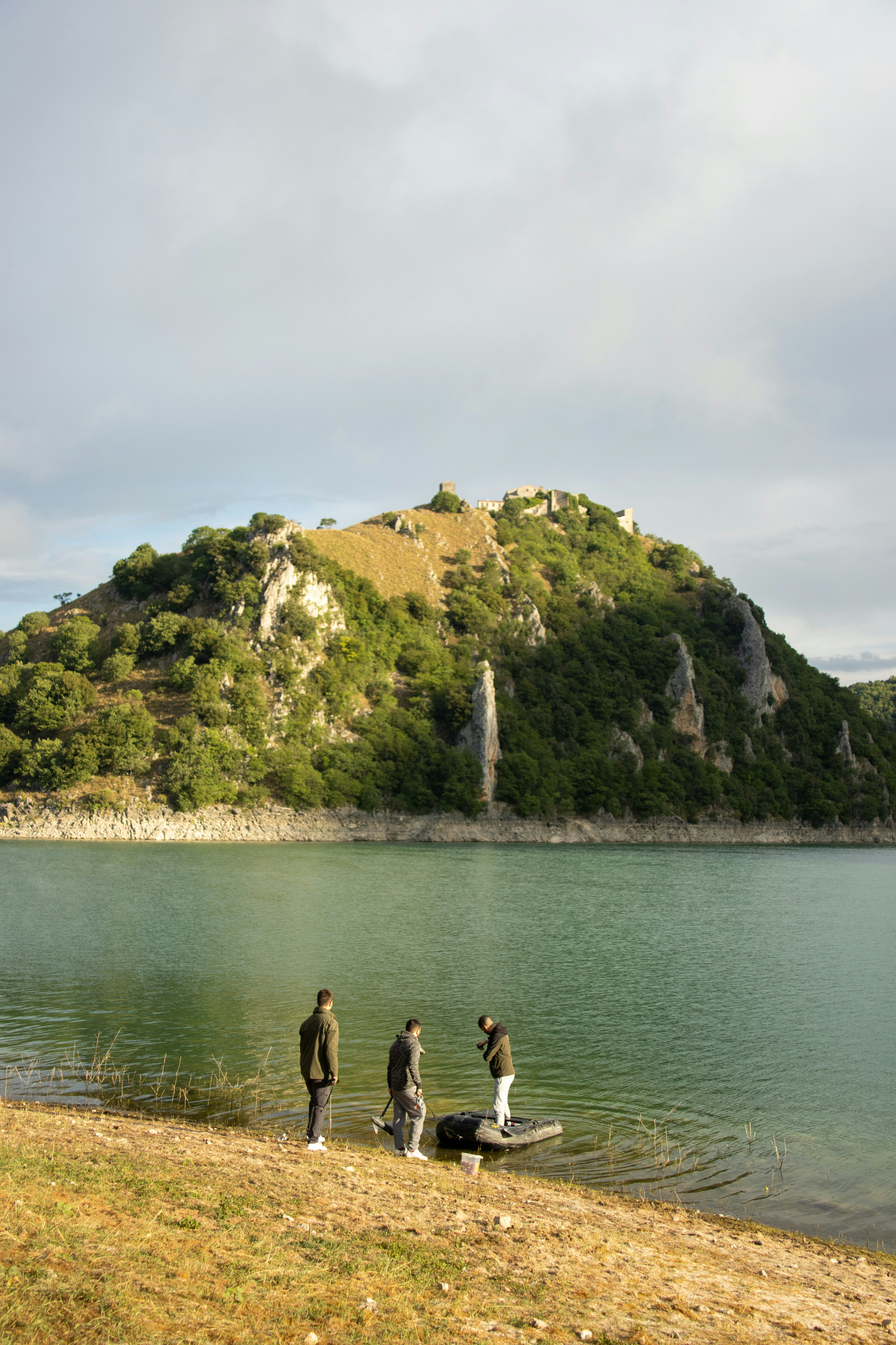 Fortress Crest on a Sunlit Island Overlooking a Quiet Cove