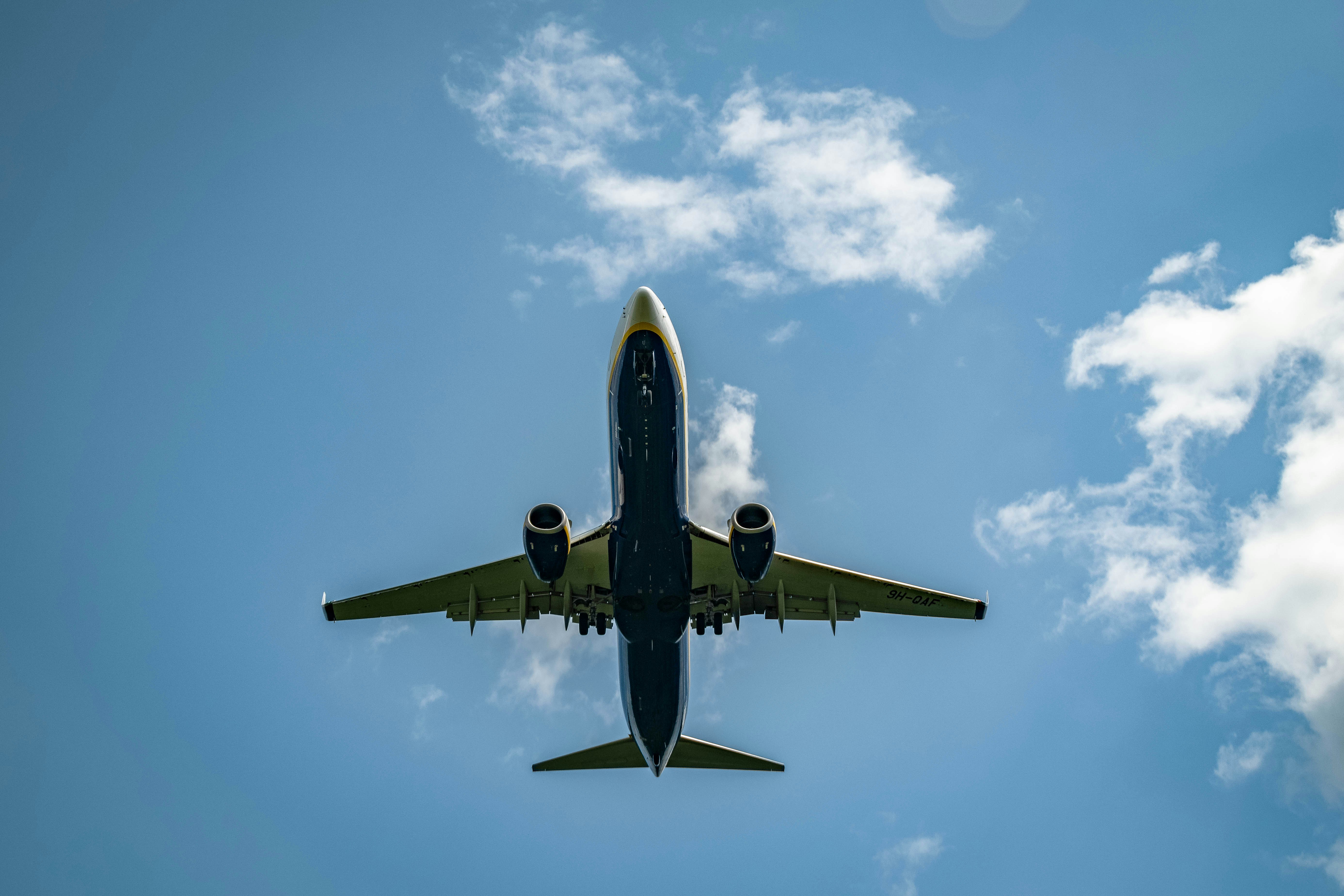 Blue and white airplane under blue sky during daytime photo – Free ...