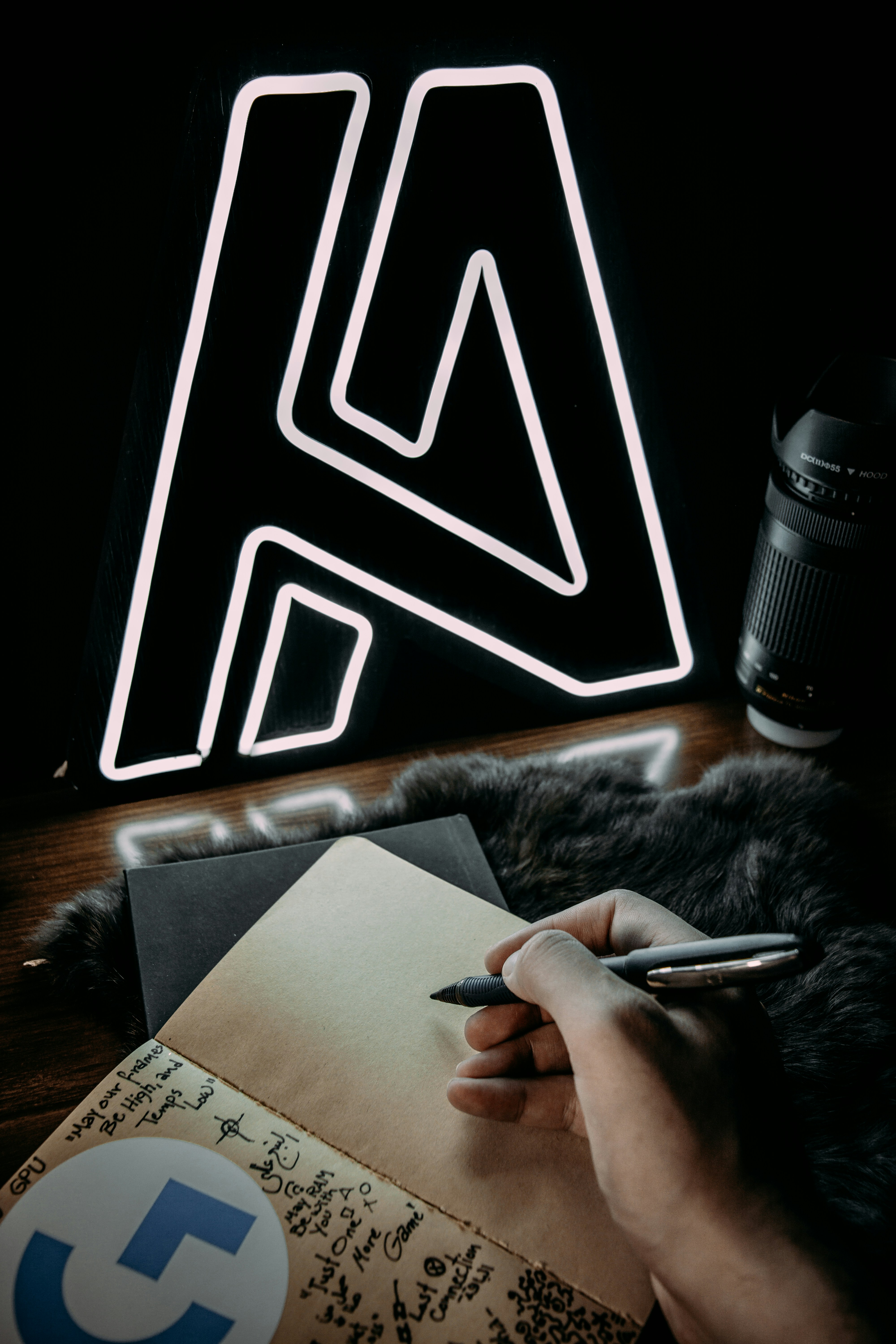 Midnight Studio Memoir: Hand, Letter, and Neon Acknowledgement