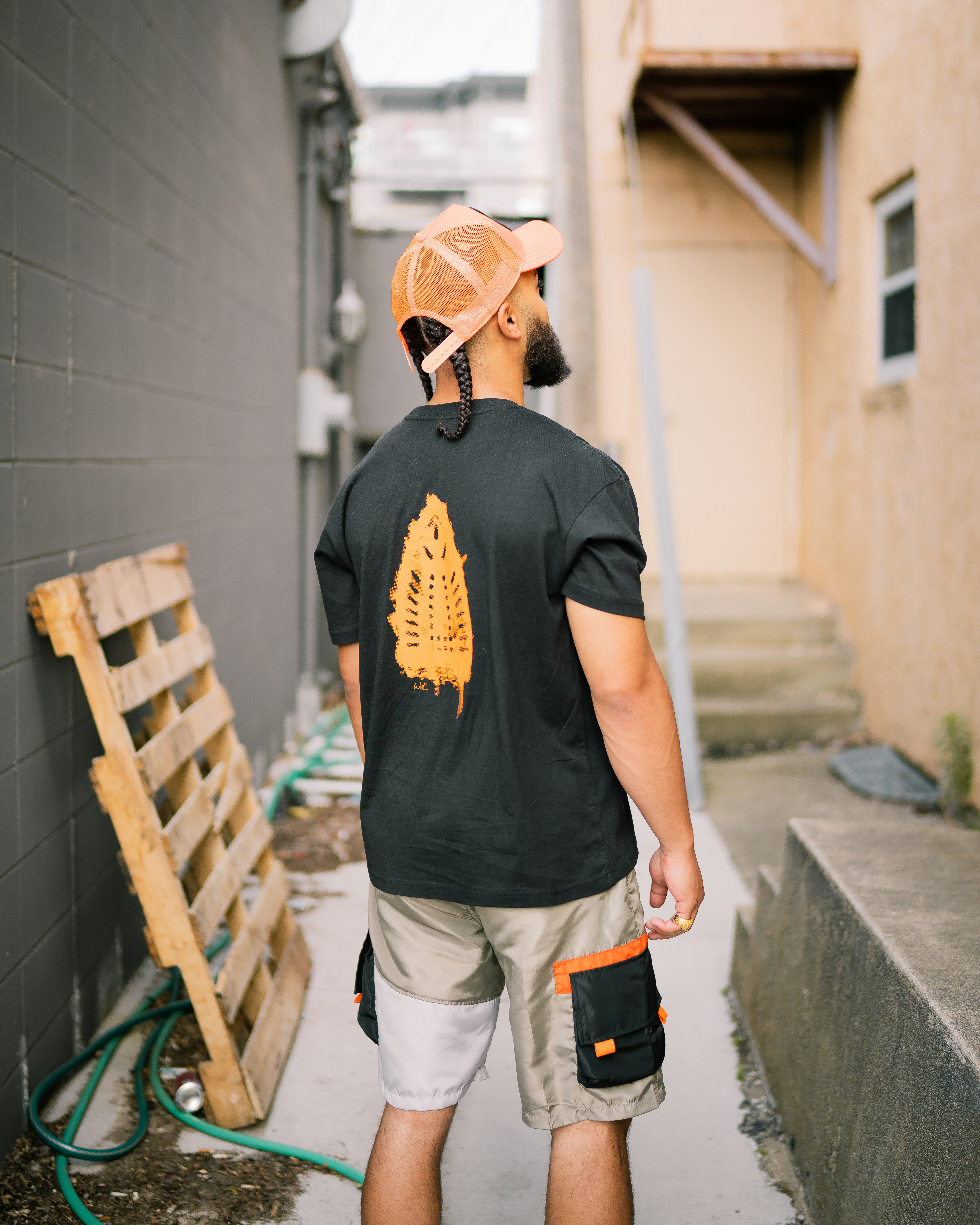 Leaf Graphic in the Alley: A Quiet Urban Portrait