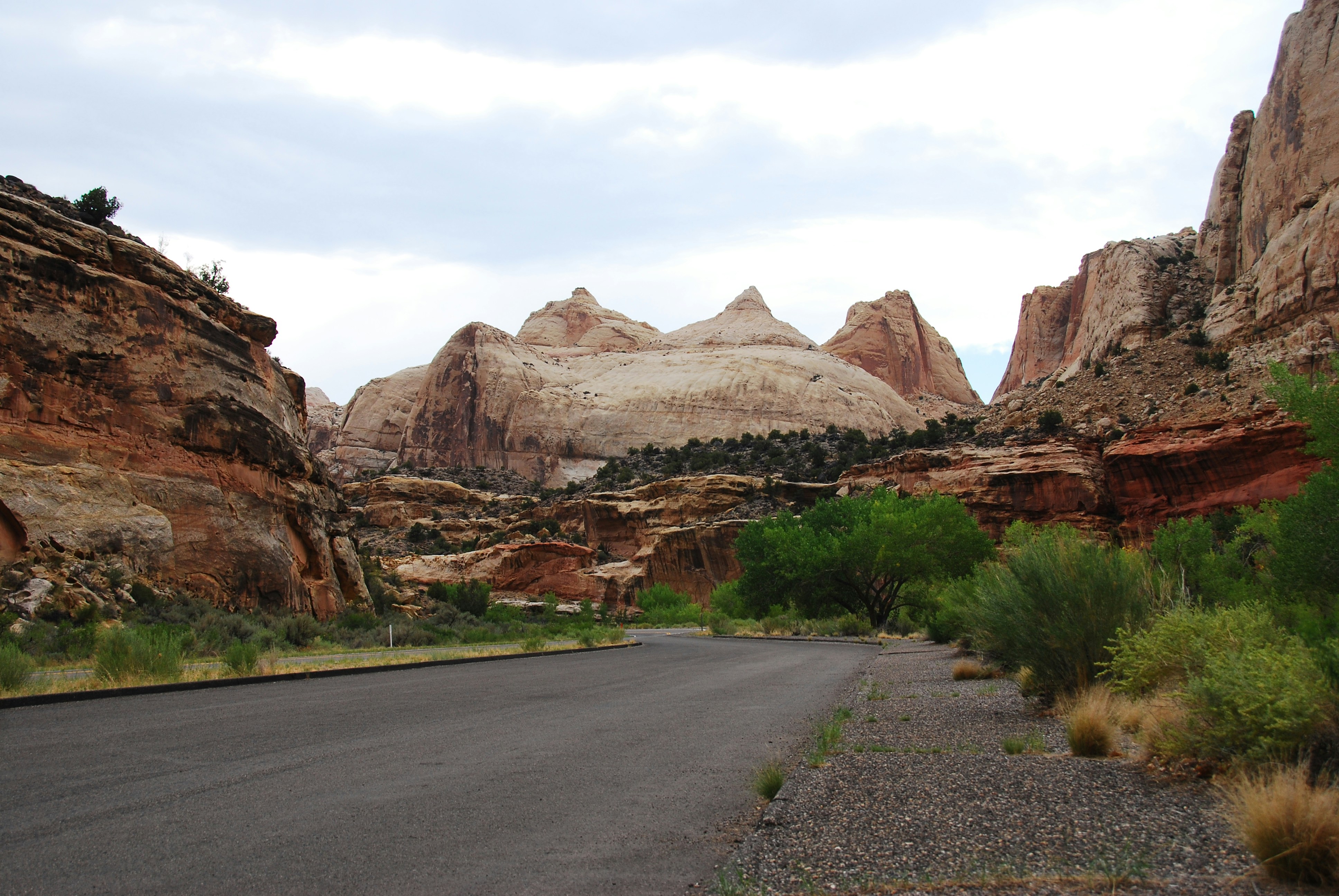 Desert Roadcut: Red Rock Canyon Path Through a Narrow Valley
