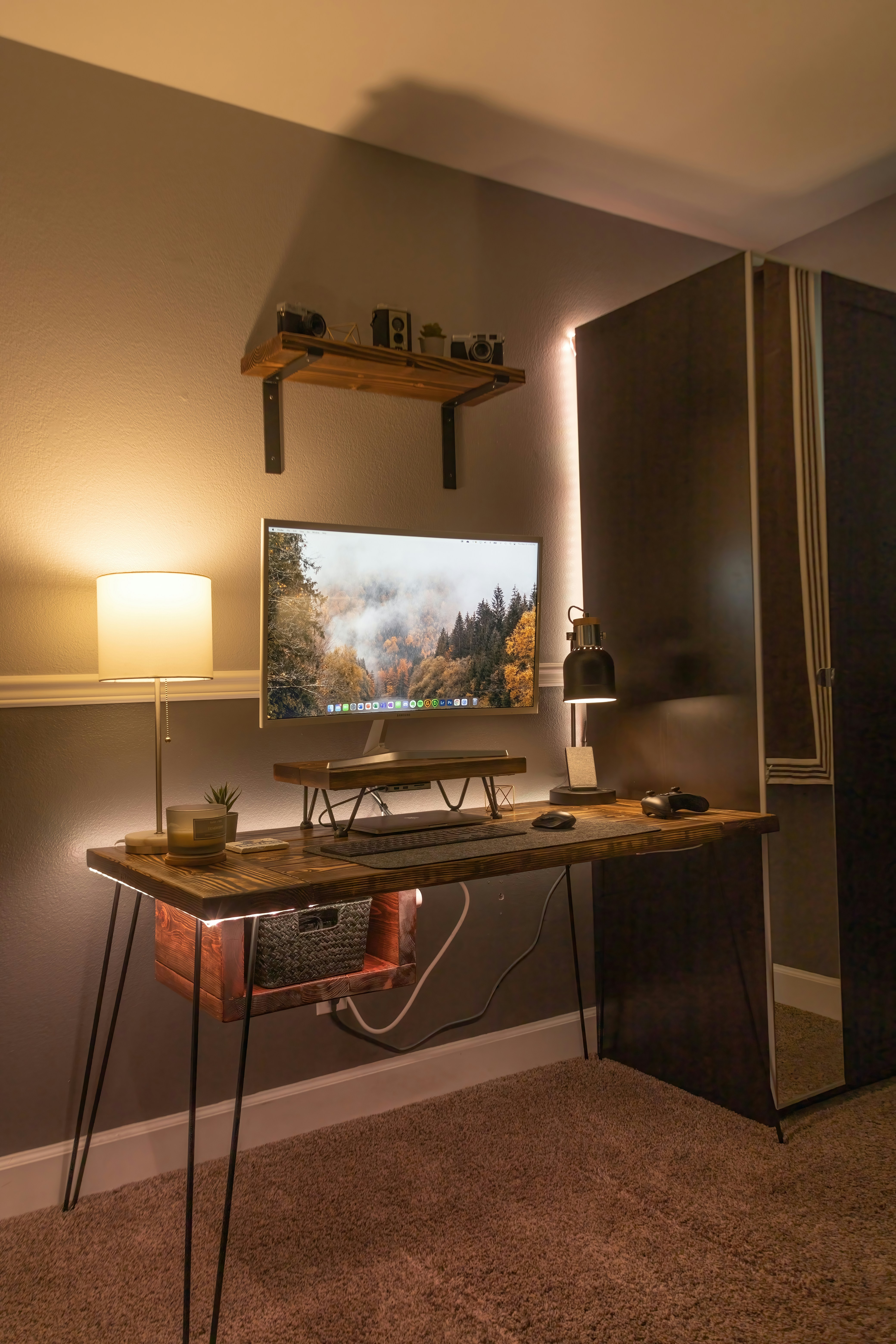 Black flat screen computer monitor on brown wooden desk photo – Free ...