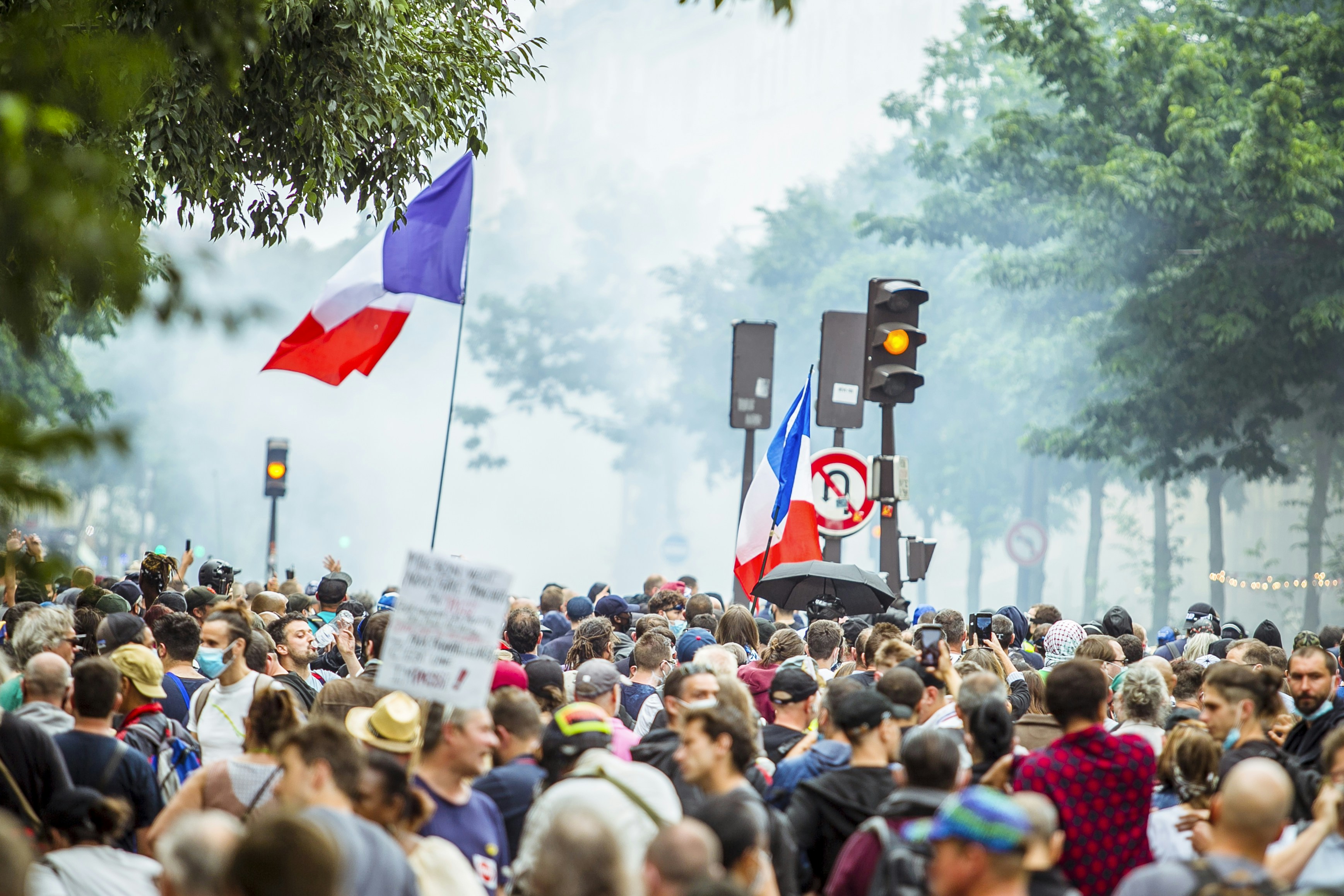 Thousands of people protested in Paris against a mandatory Covid19 health pass for entry to a wide array of public venues, 31 July 2021