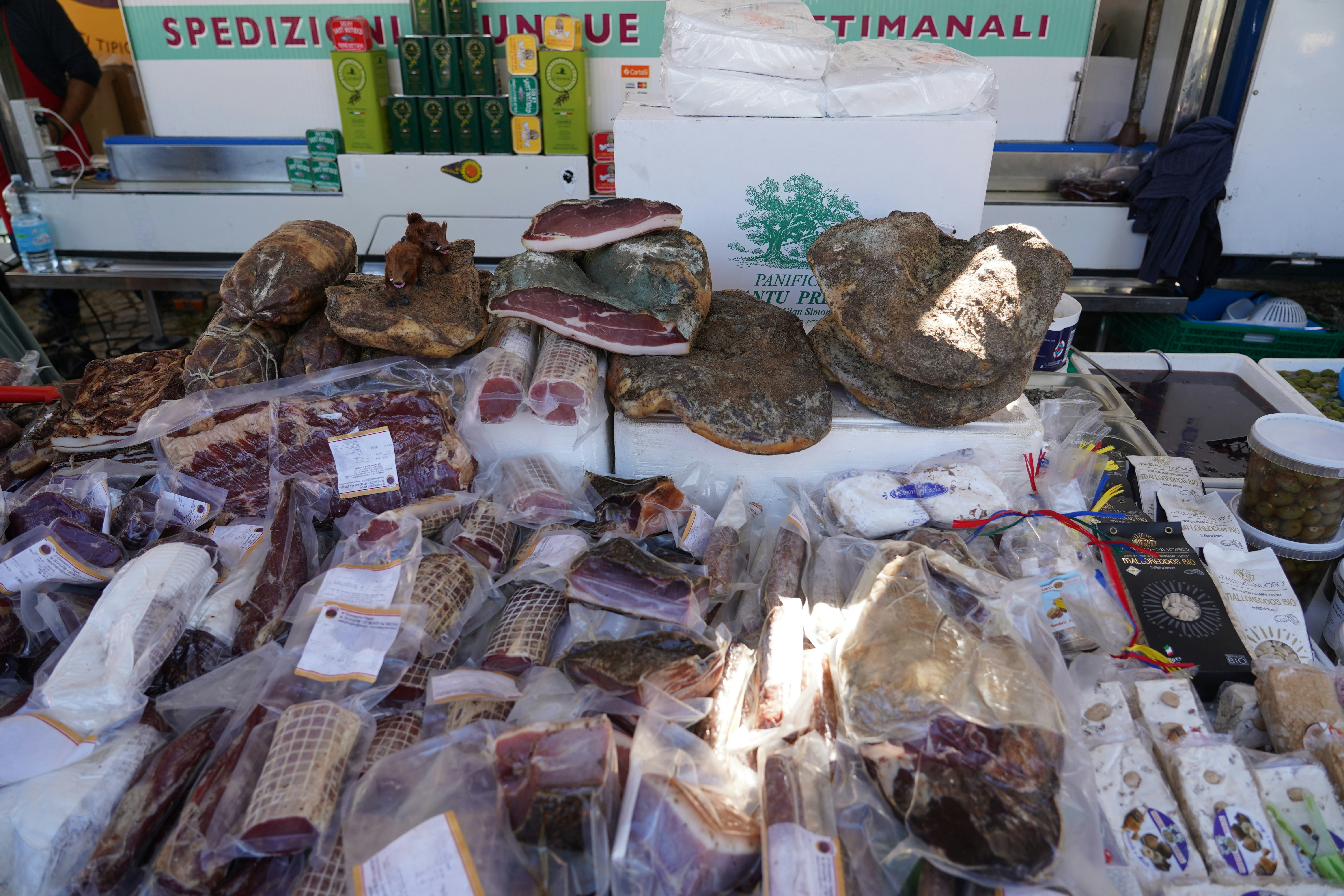 Market Stall of Dried Goods and Artisan Meats