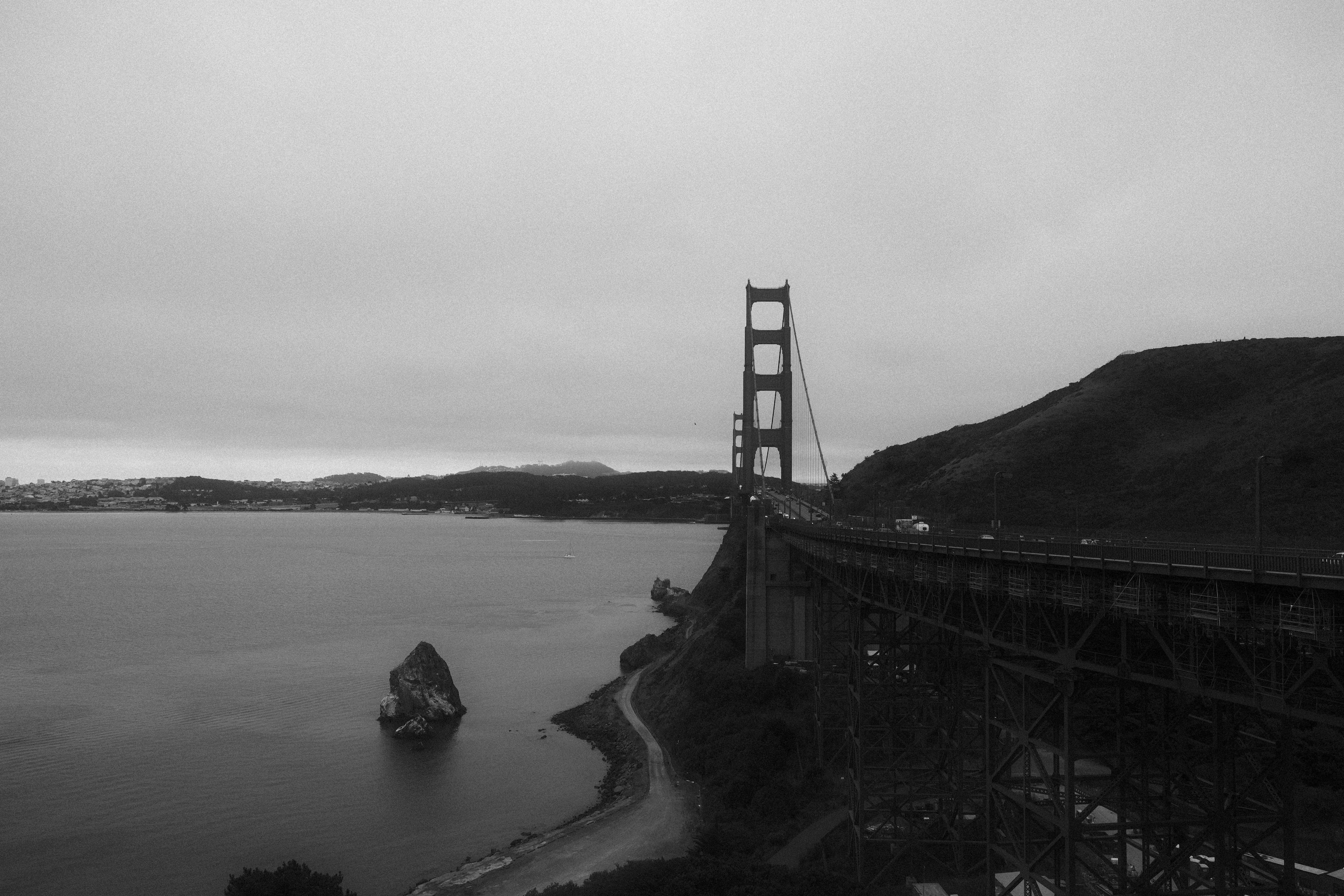 Moody Grays: Golden Gate Tower Emerges Through Marin Fog