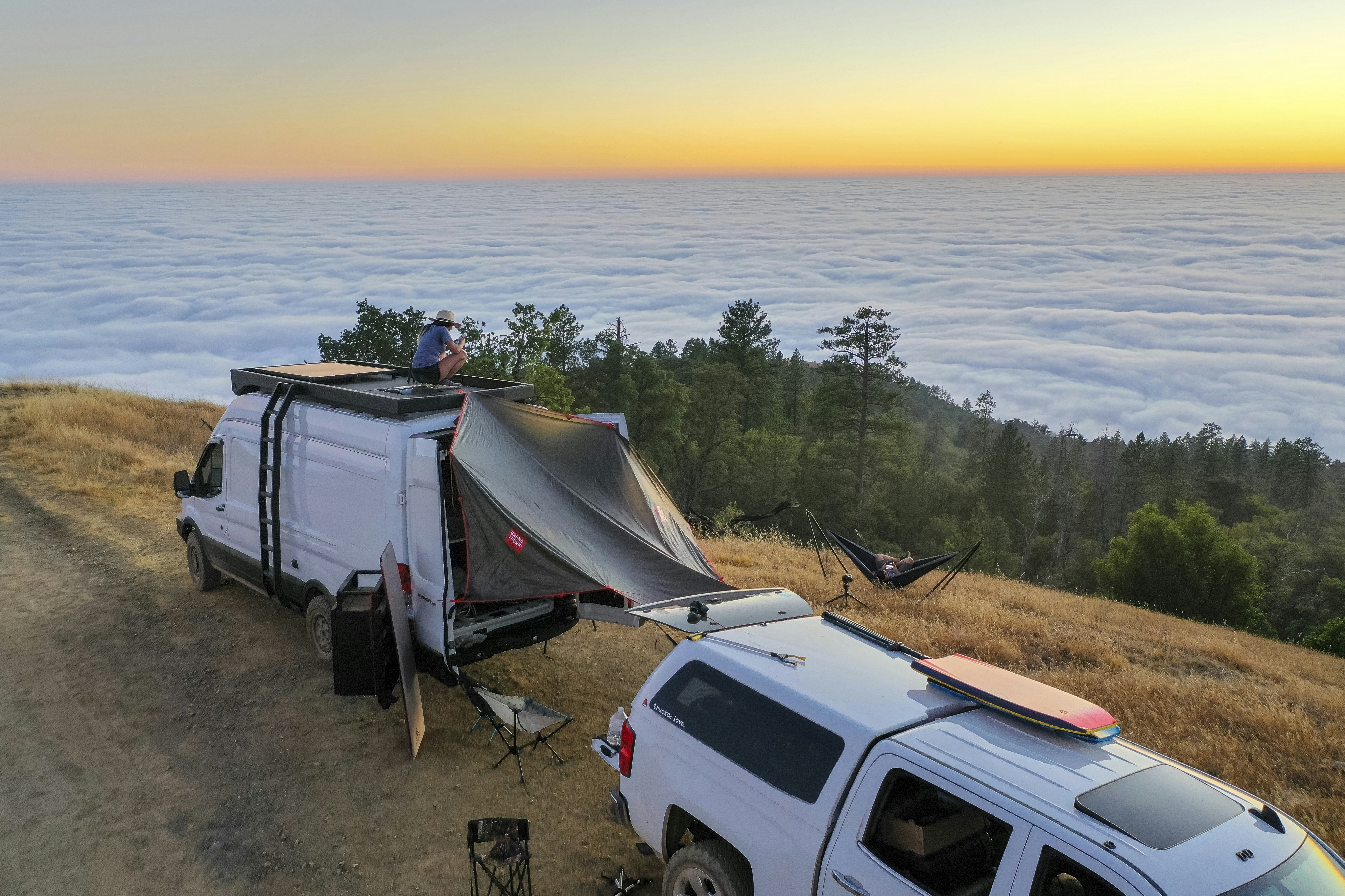 Overlook Camp: Van, Tent, and Hammock On Maritime Horizon
