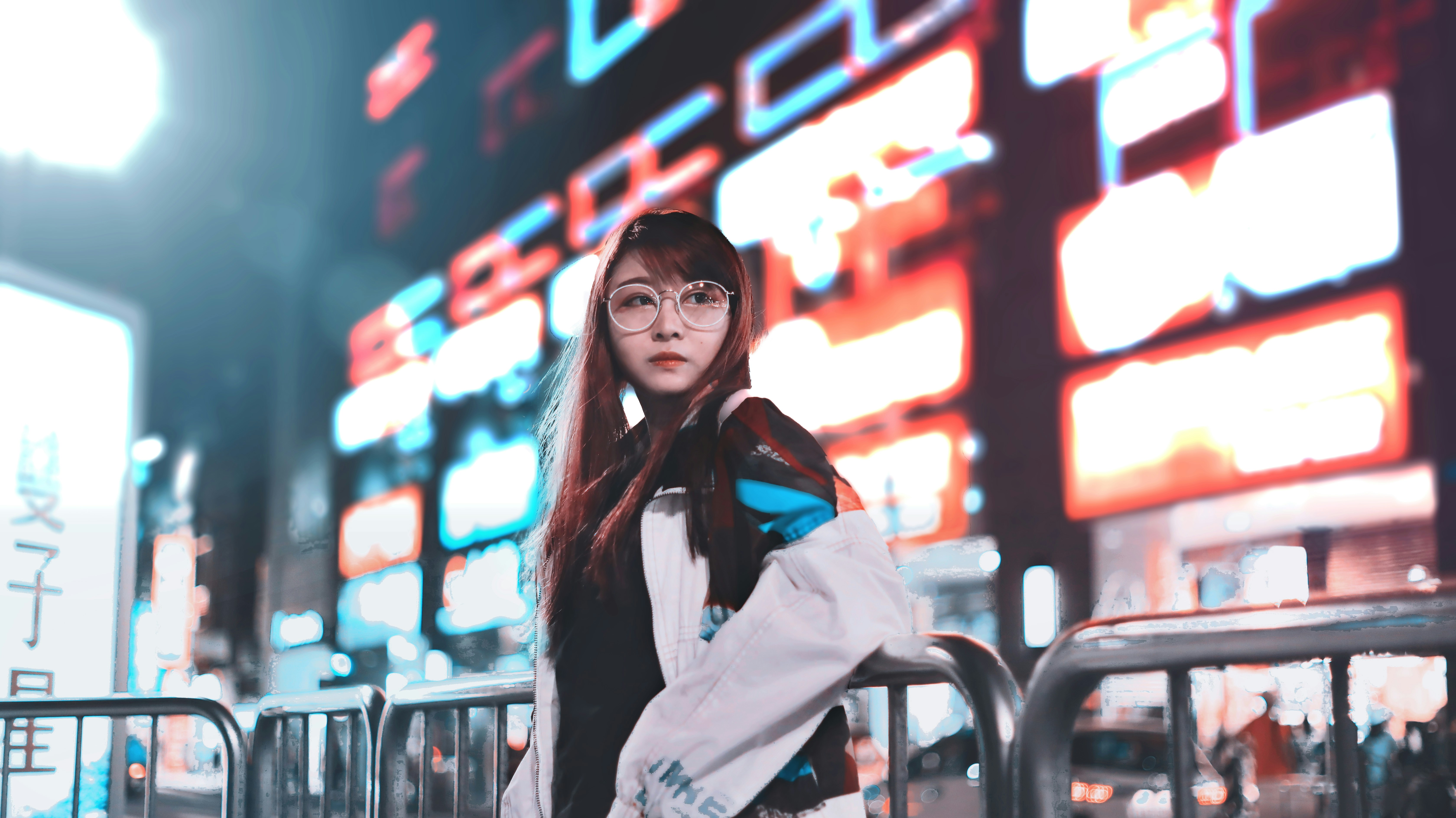 Neon Night, Quiet Confidence: A Street Portrait in Electric Hue
