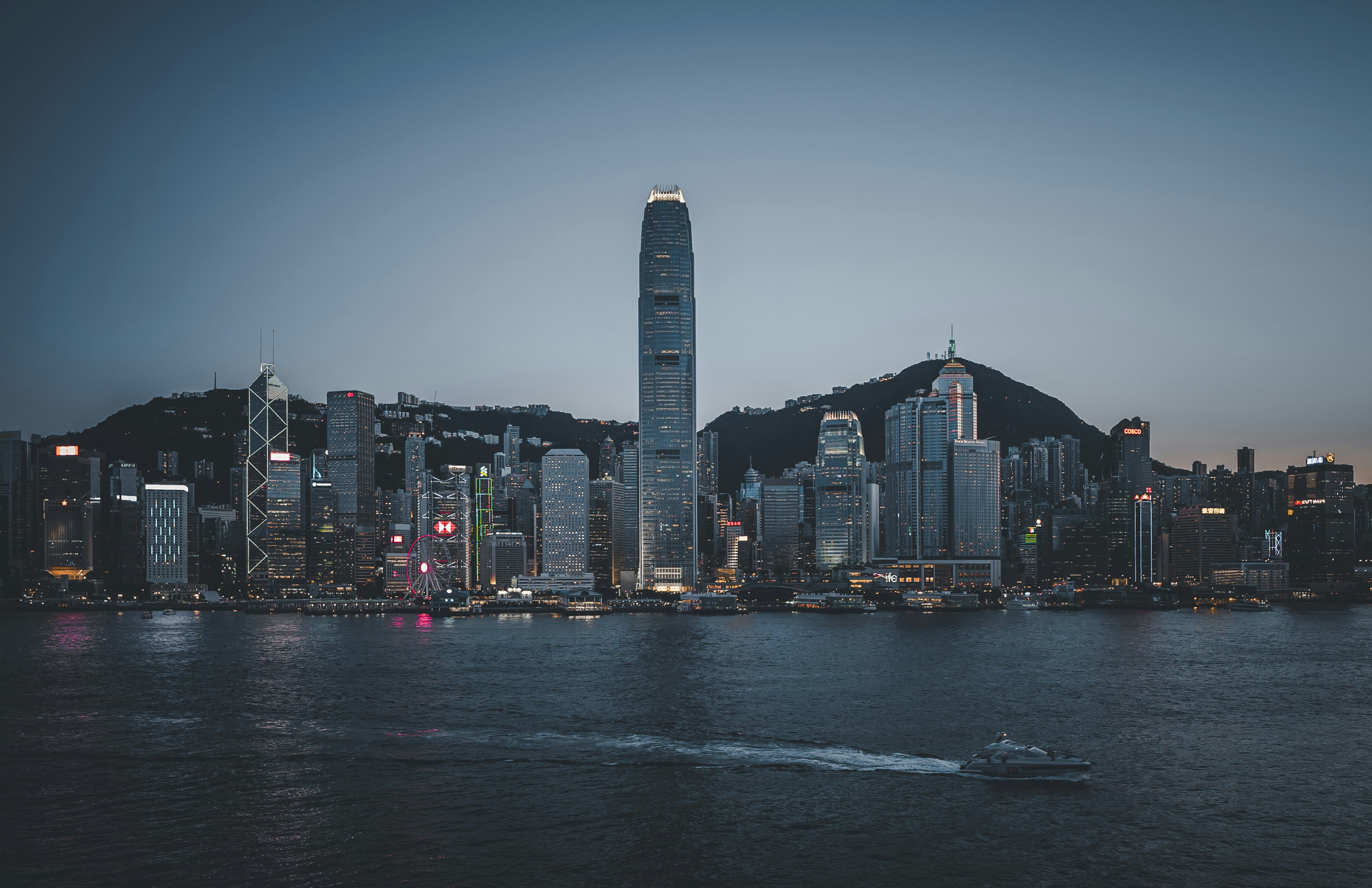 Dusk at Kowloon Bay: The ICC Tower Standing Sentinel Over a Quiet Harbor